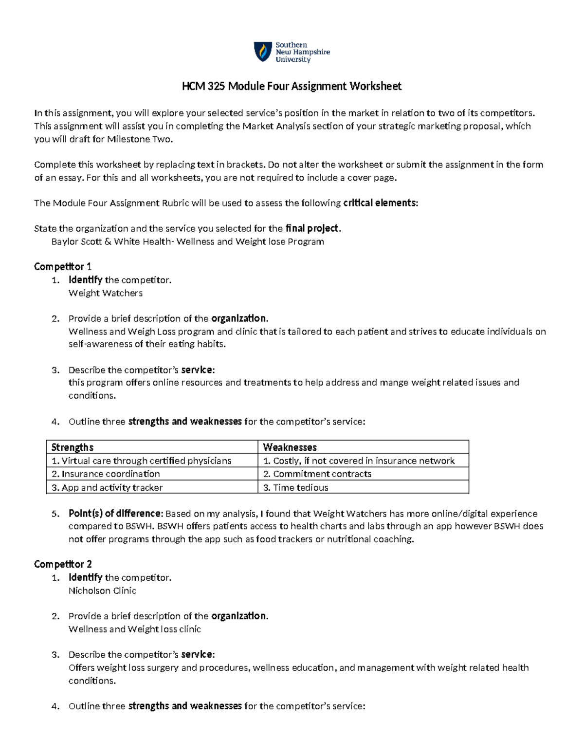 HCM 325 Module Four Assignment Worksheet - This assignment will assist ...