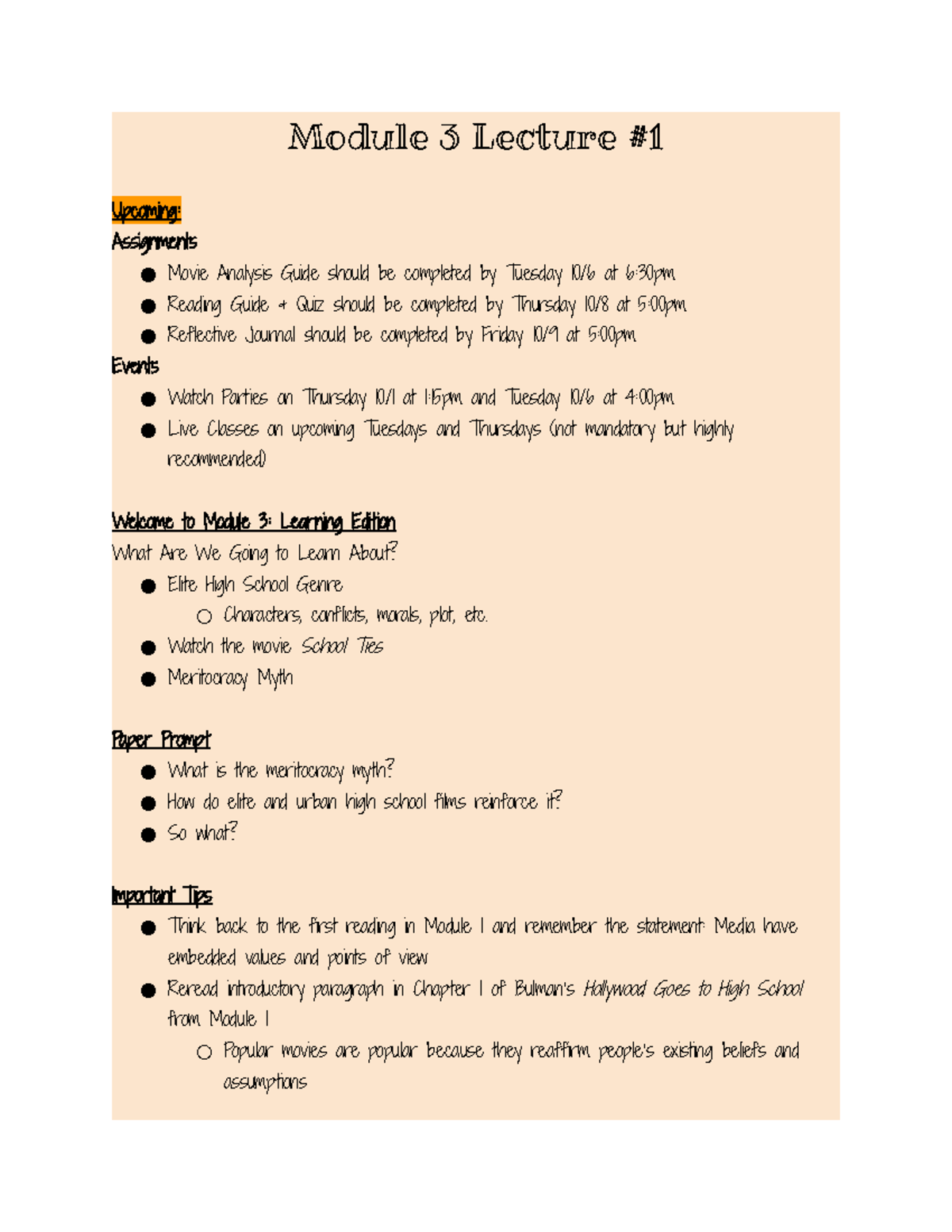 Module 3 Lecture 1 Notes Module 3 Lecture 1 Upcoming Assignments