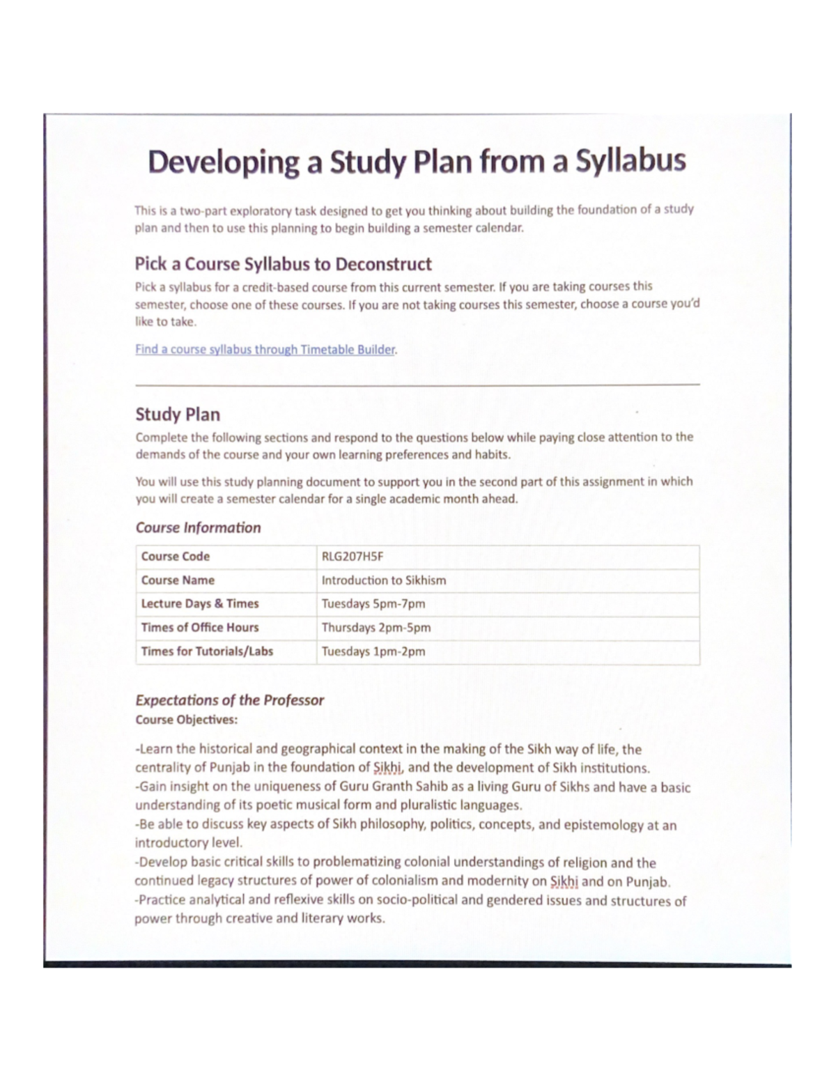 Developing a Study Plan from a Syllabus - CPNRE1 - Studocu