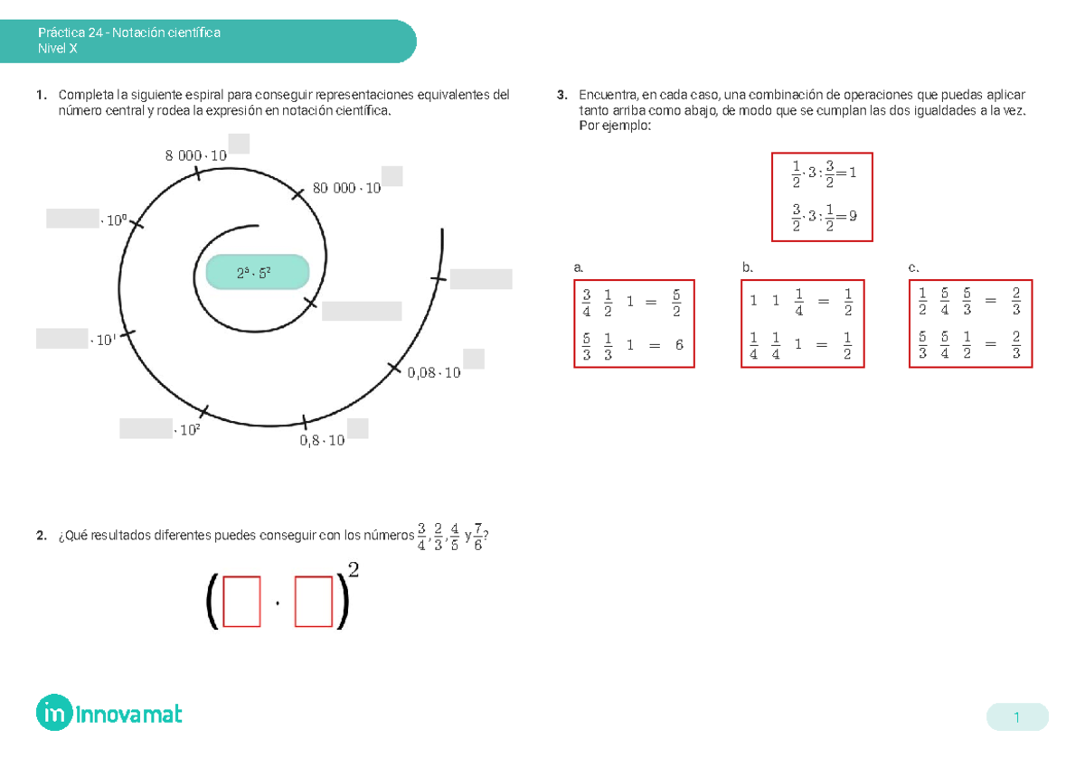 Práctica 24 - Práctica 24 - Notación científica Nivel Y Completa la siguiente espiral para ...