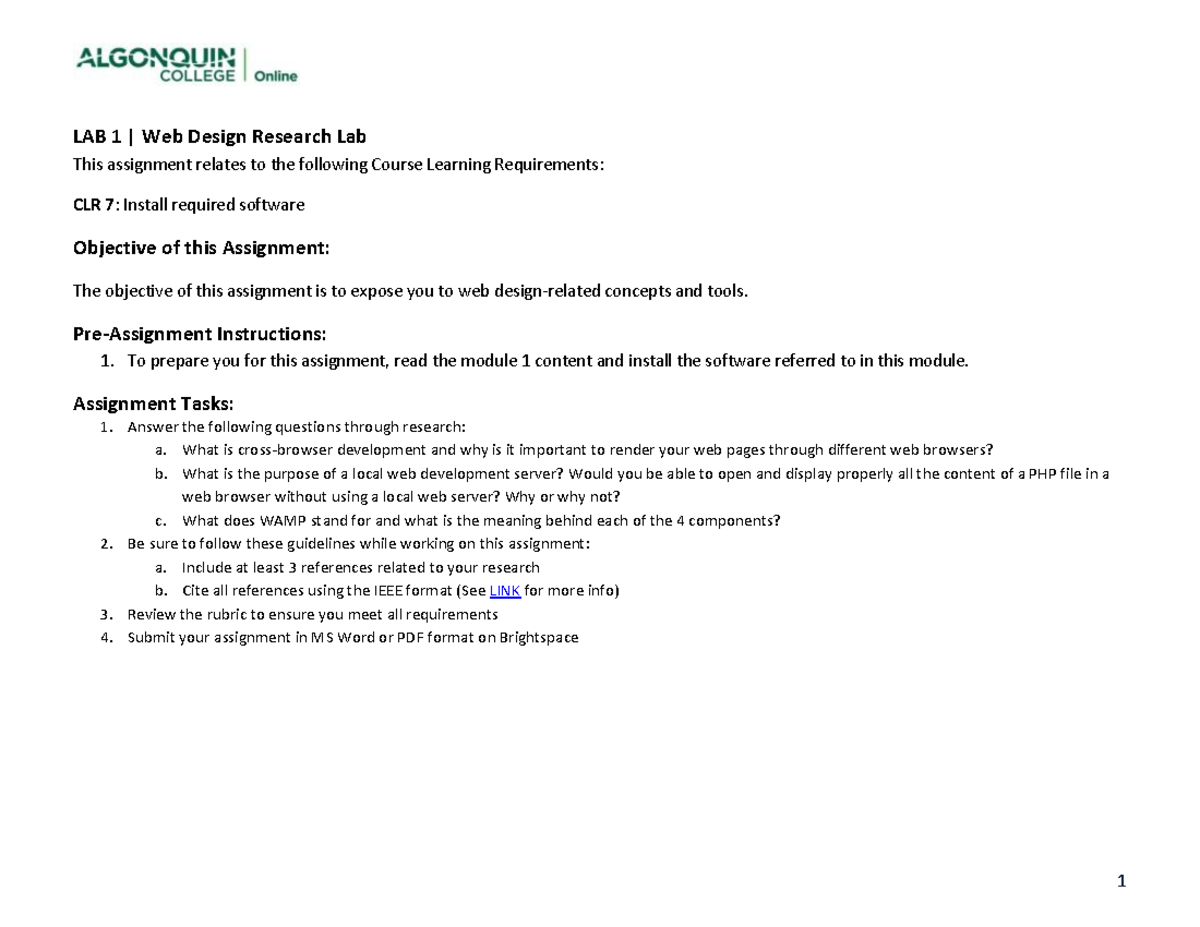 Lab 1 - Web Design Research Lab - 1 LAB 1 | Web Design Research Lab ...