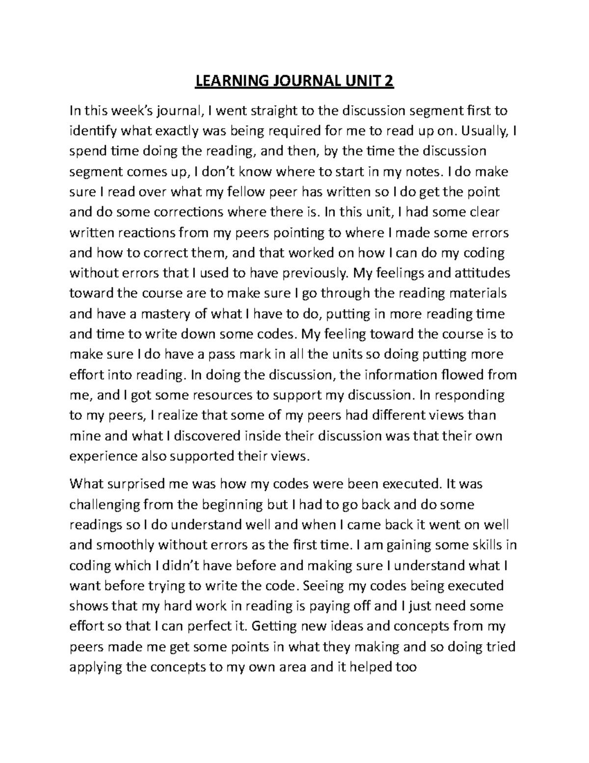 Learning Journal UNIT 2 - LEARNING JOURNAL UNIT 2 In this week’s ...