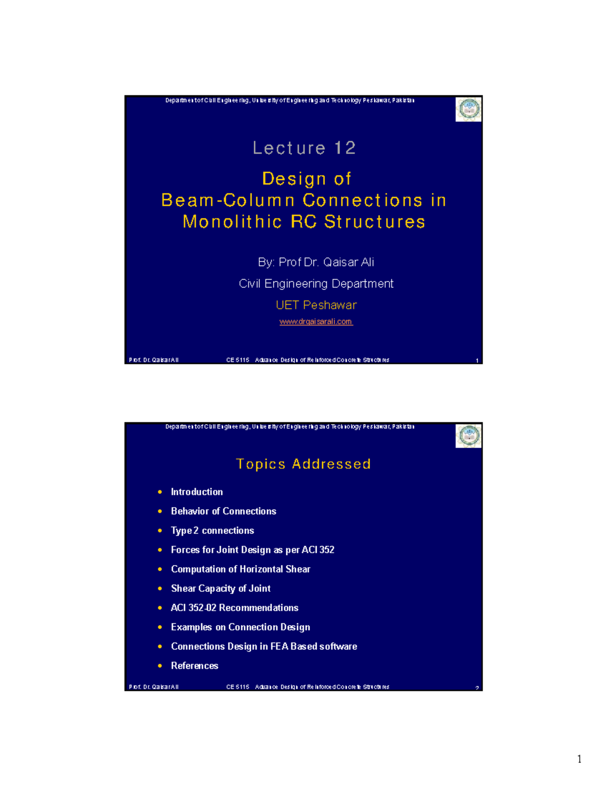 Lecture 12 Design Of Connections (color) - Prof. Dr. Qaisar Ali CE 5115 ...