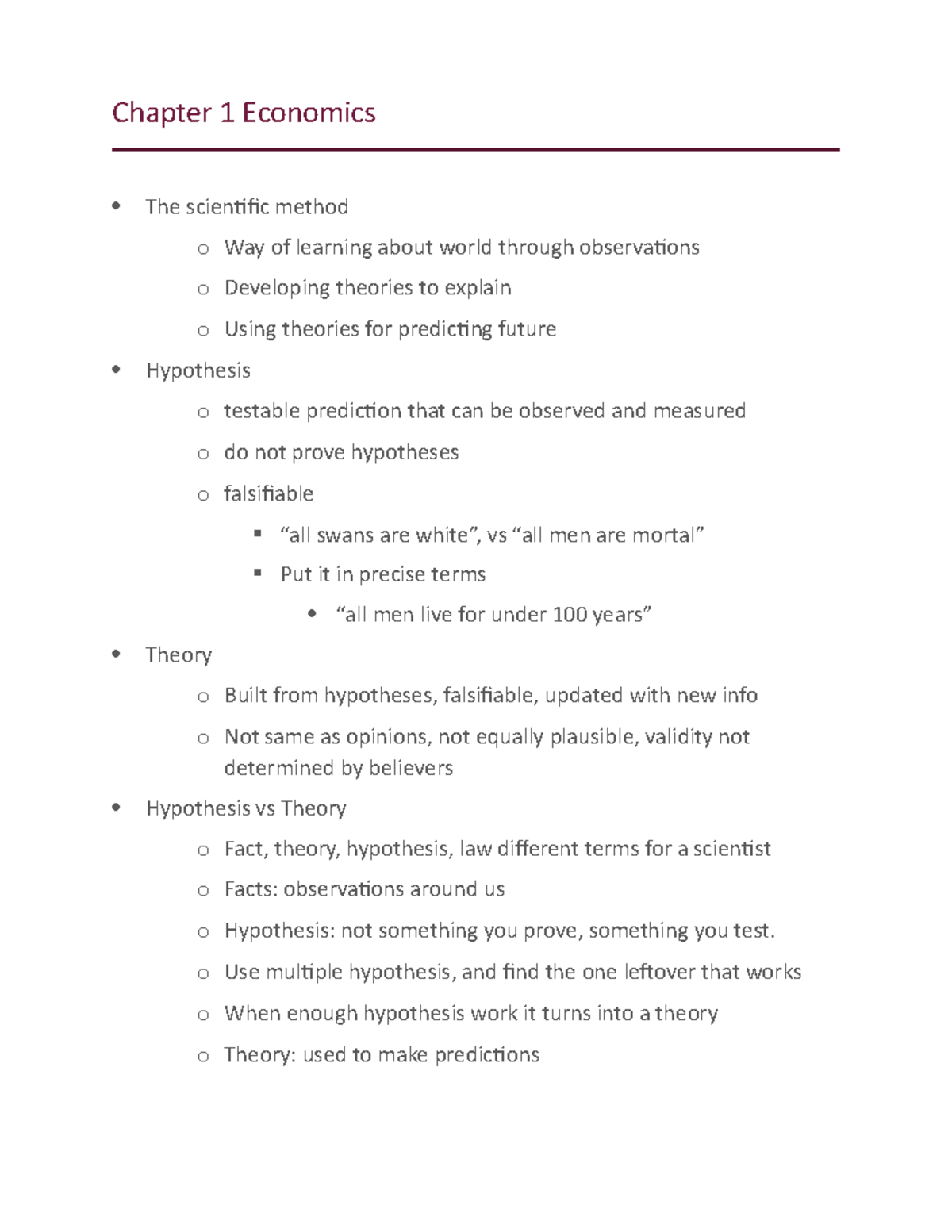Chapter 1 Economics Class Notes - Chapter 1 Economics The scientific ...