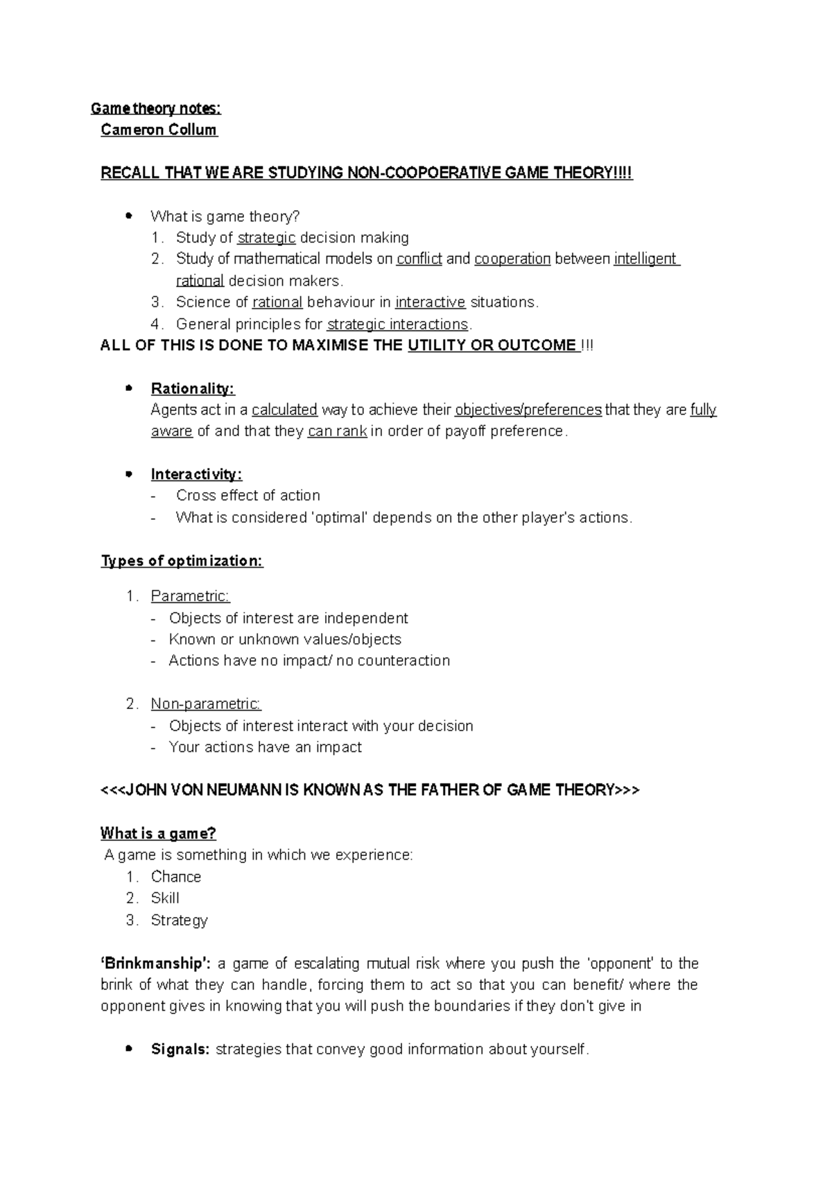 Game theory notes - Studyofstrategicdecisionmaking 2. - Studocu