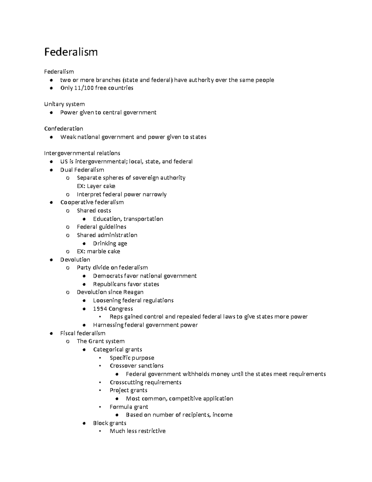 Federalism Notes - Federalism Federalism two or more branches (state ...