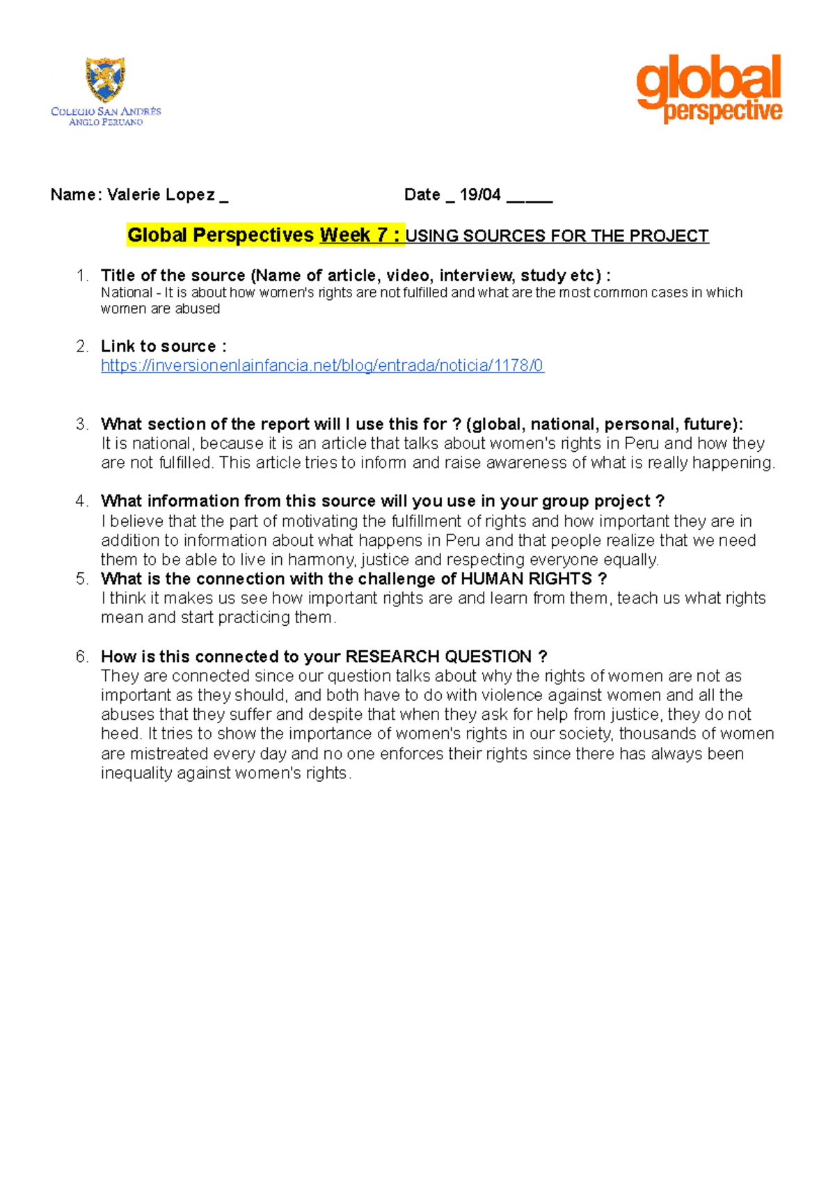 WEEK 8 Worksheet Upper GP Term 1 - Name: Valerie Lopez _ Date _ 19/04 ...