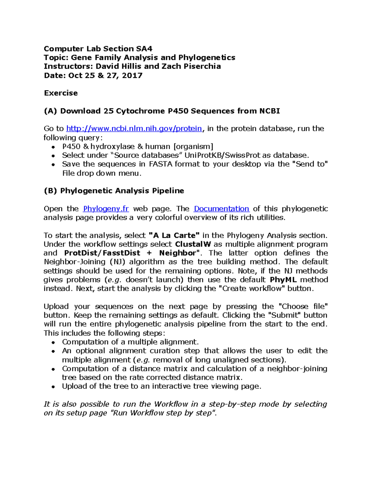 Computer Lab Section SA4-2 - Computer Lab Section SA Topic: Gene Family ...