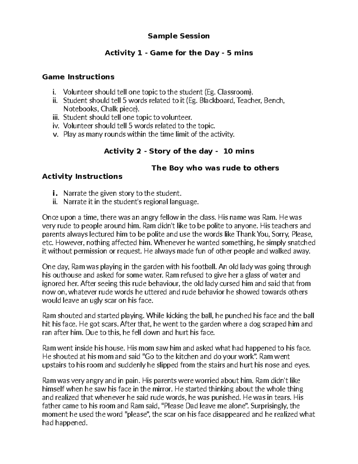 Story Writing for Children - Sample Session Activity 1 - Game for the ...