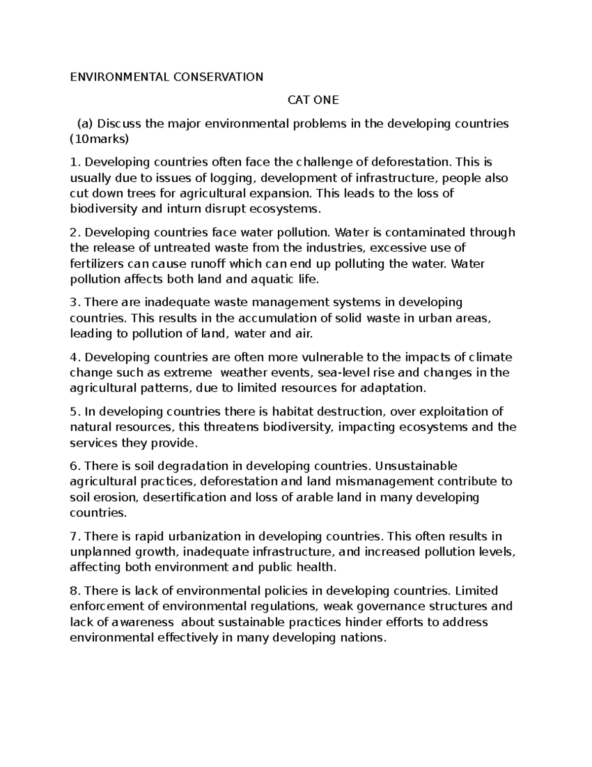 Environmental conservation cat one - ENVIRONMENTAL CONSERVATION CAT ONE ...