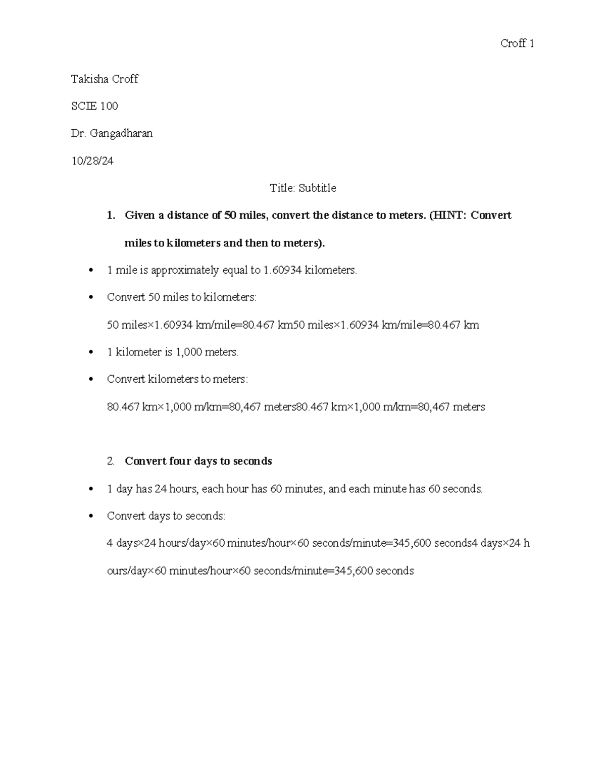 Takisha Croff scie 100 week 1 - Croff 1 Takisha Croff SCIE 100 Dr ...