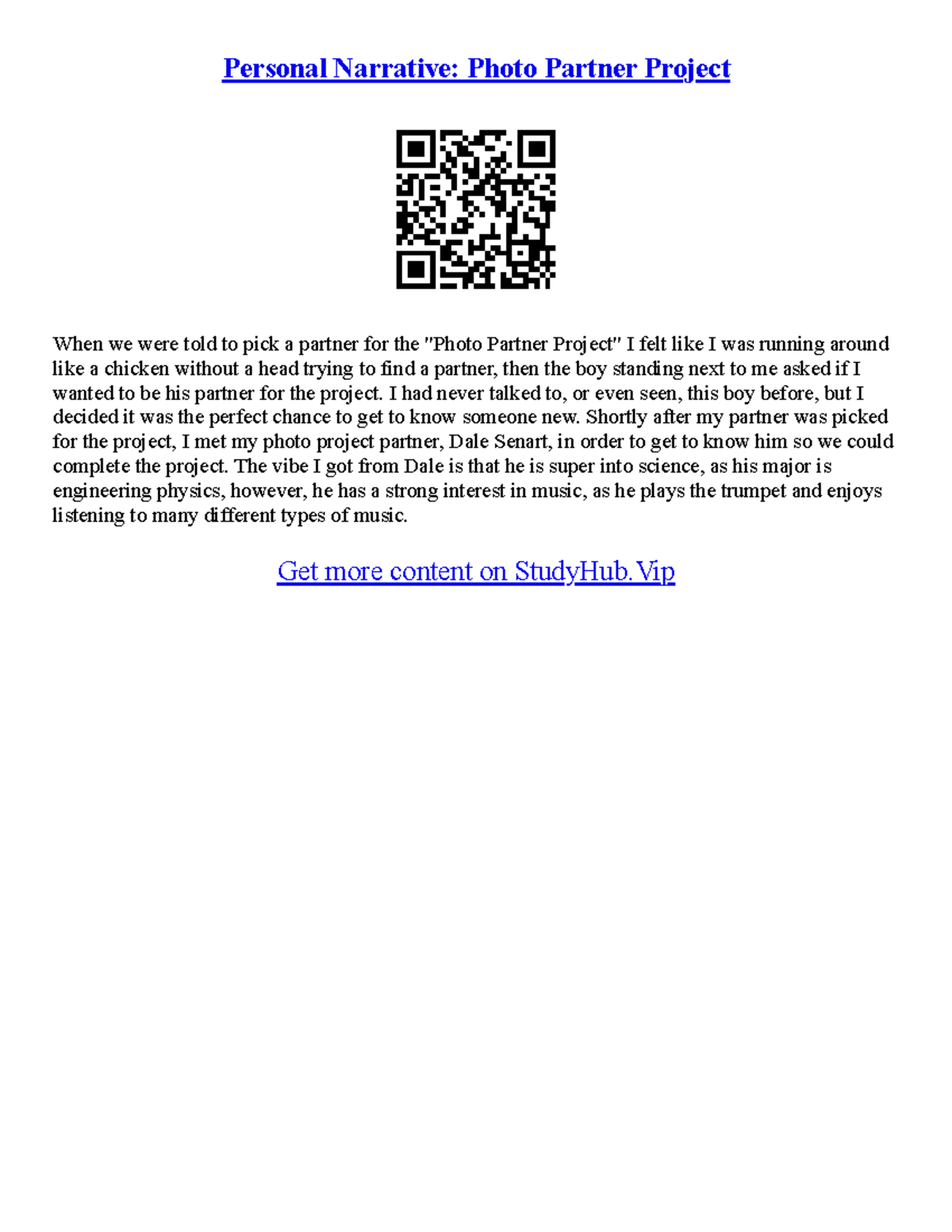 Narrative Photo Essay - Personal Narrative: Photo Partner Project When ...