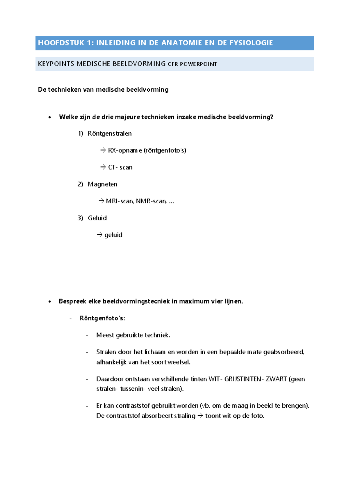 B.i. hfd 1 - Medische beeldvorming - HOOFDSTUK 1: INLEIDING IN DE ...