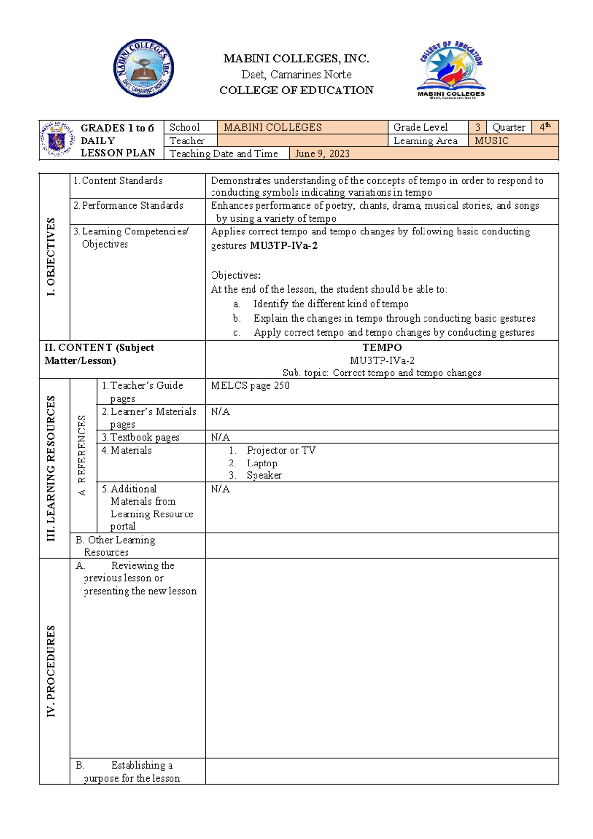 Music-3-LP- Format - MABINI COLLEGES, INC. Daet, Camarines Norte ...