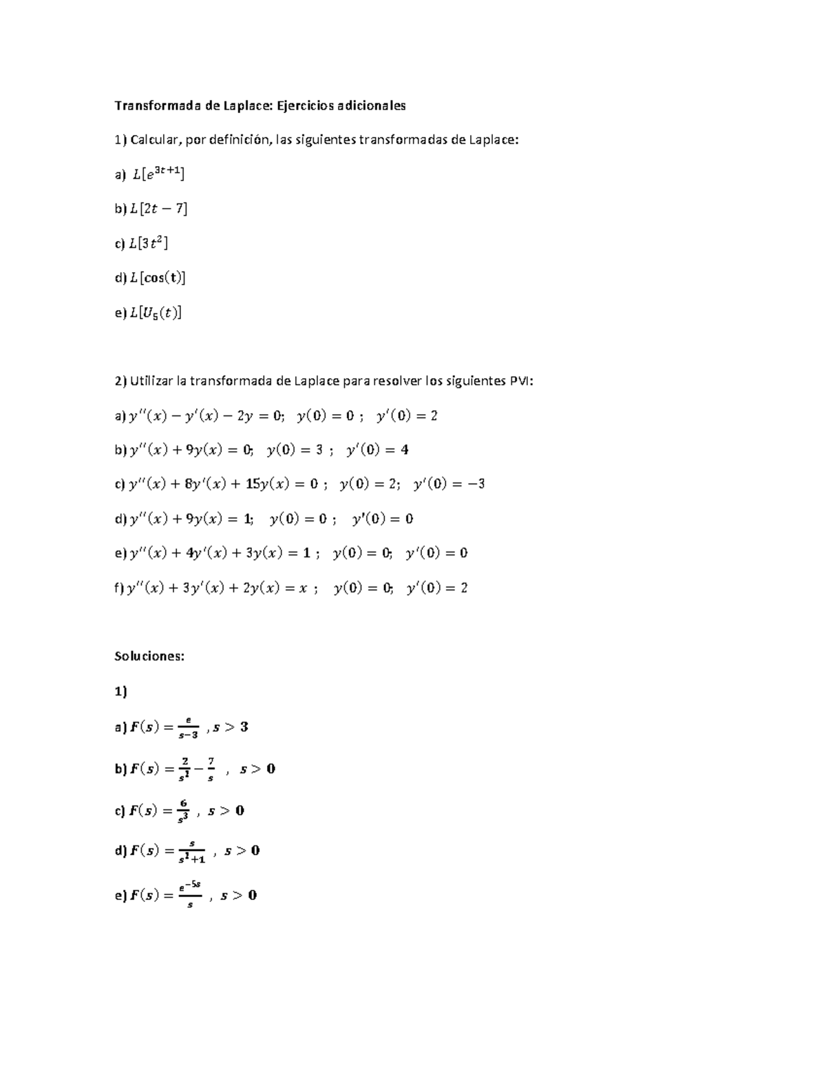 Adicionales TL Soluc - Warning: TT: undefined function: 32 Transformada de Laplace: Ejercicios ...
