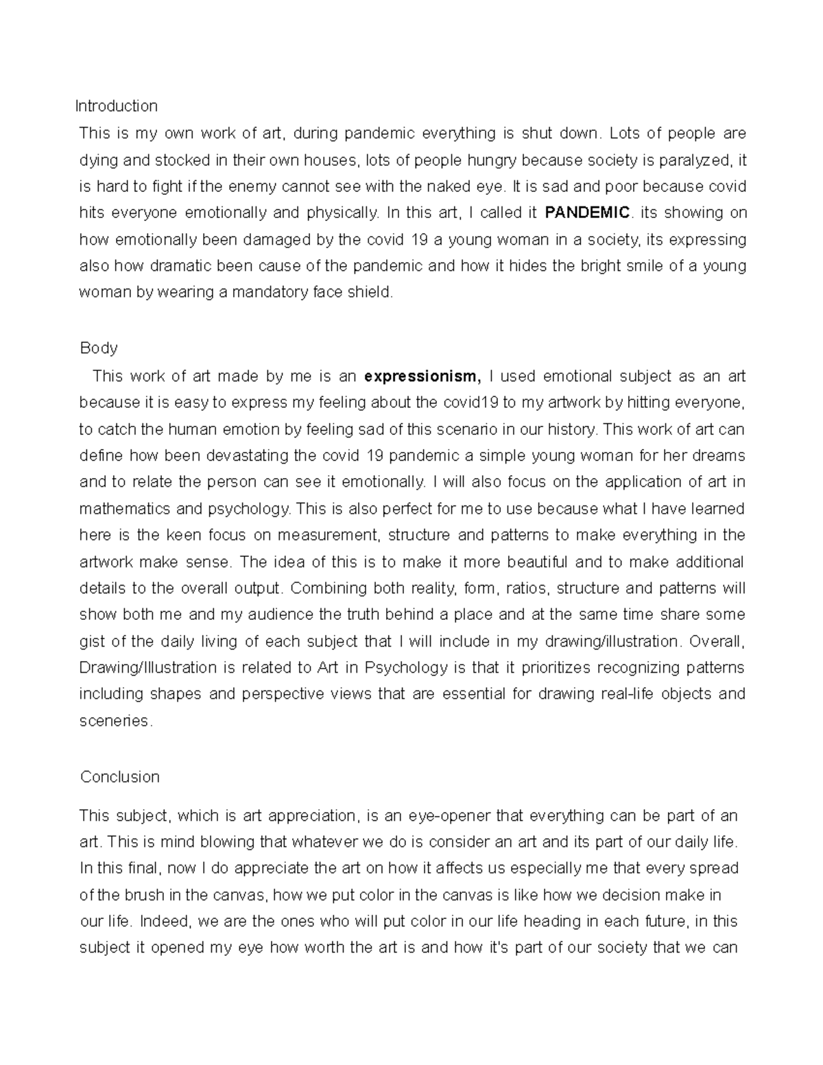 Art App Finals TP Sample - Introduction This is my own work of art ...