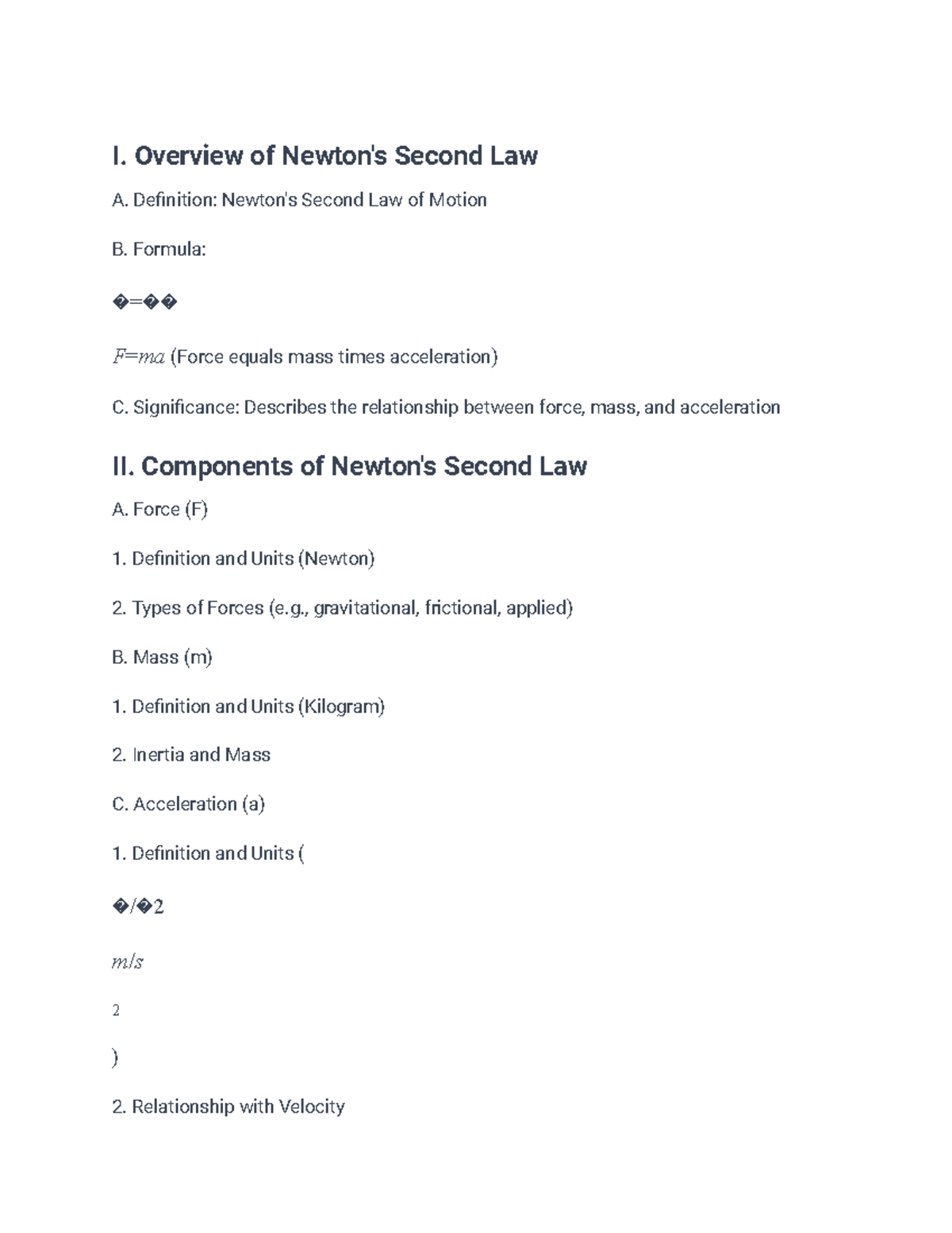 Physical science study guide - I. Overview of Newton's Second Law A ...