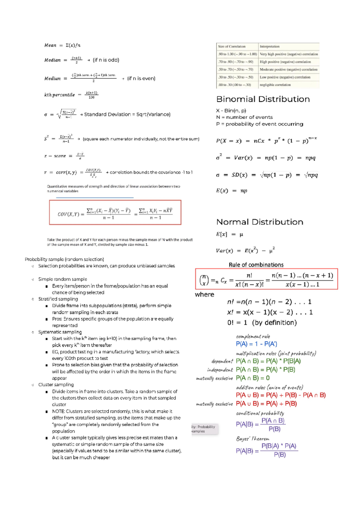 Cheat sheet - STAT1008 - Studocu