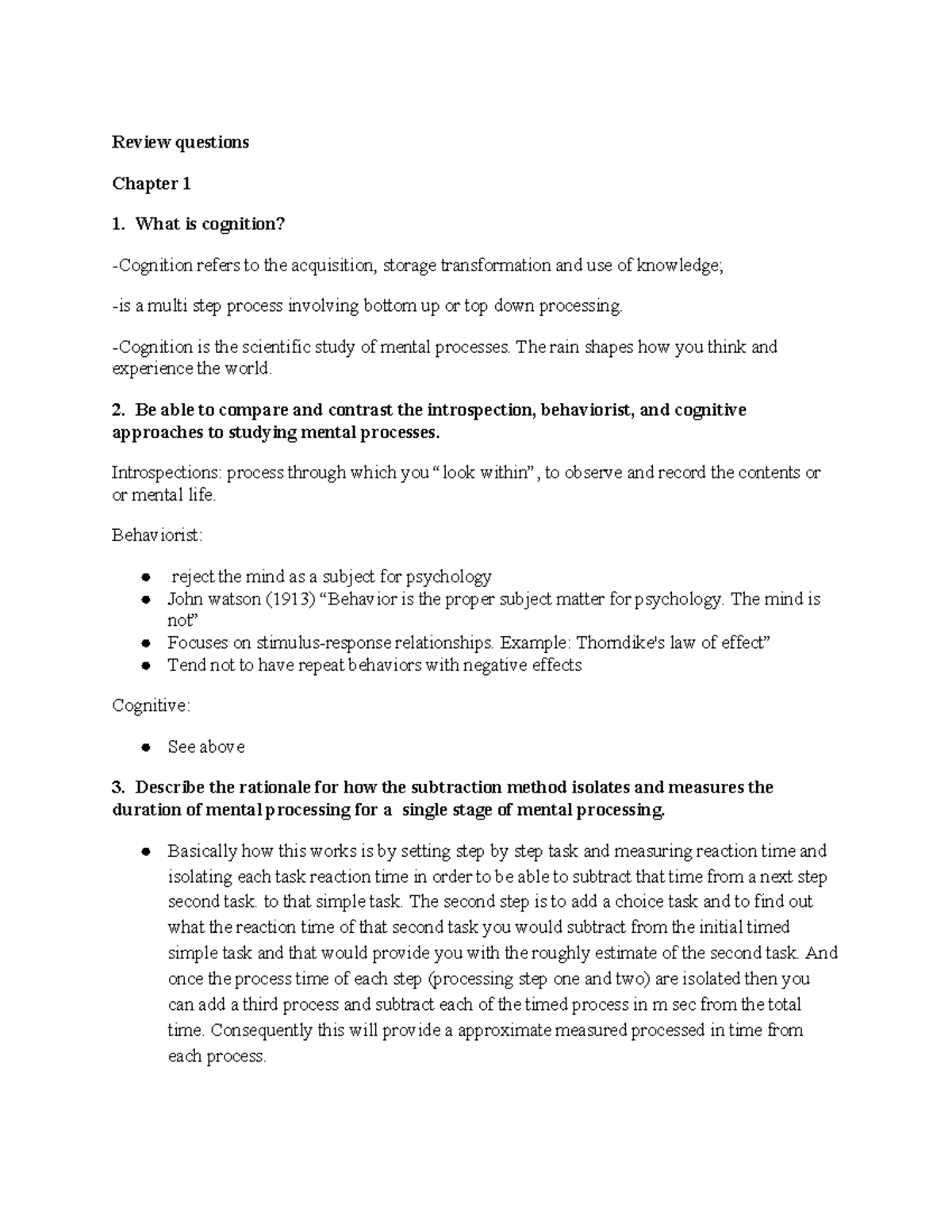 Cognition Exam - Review questions Chapter 1 1. What is cognition ...
