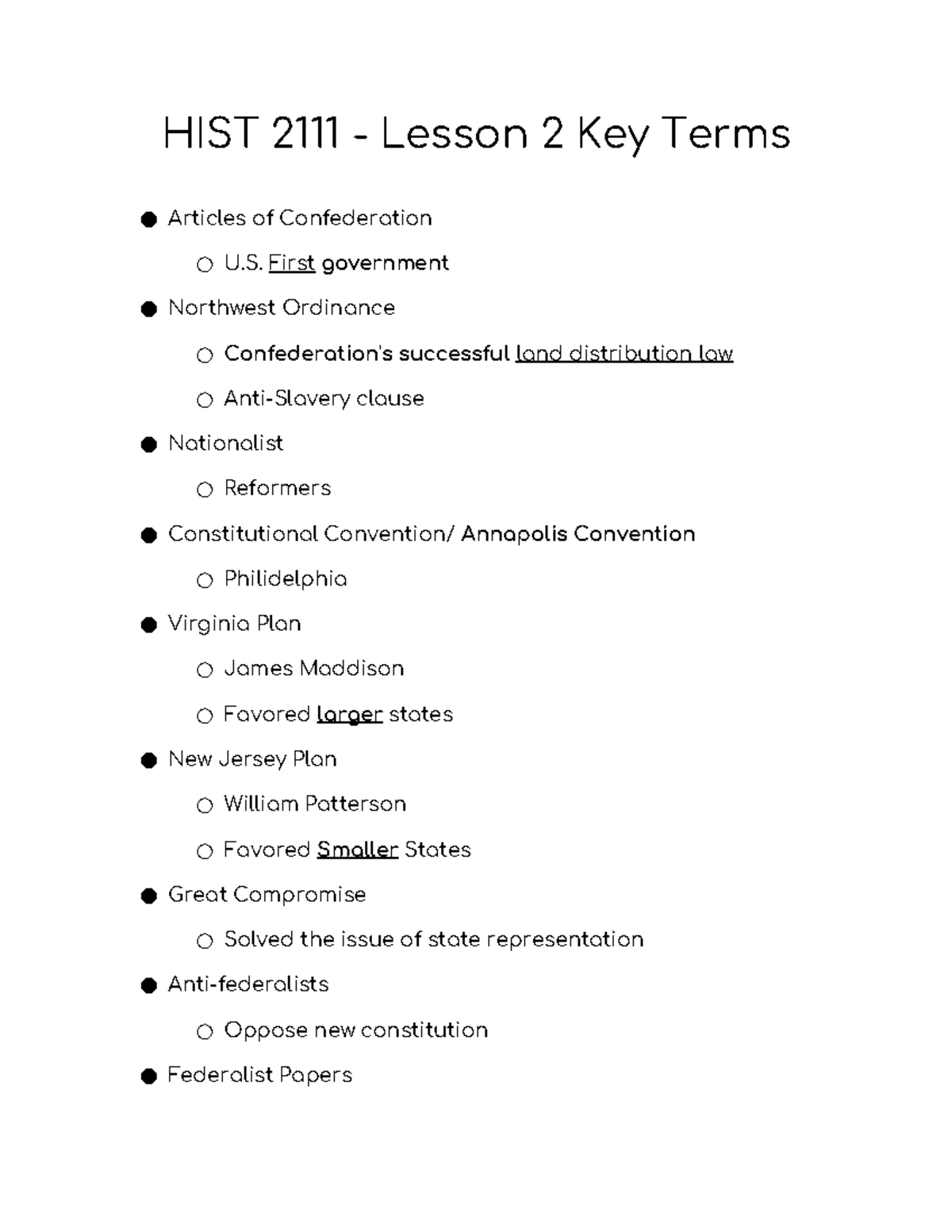 HIST 2111 - Lesson 2 Key Terms - HIST 2111 - Lesson 2 Key Terms ...