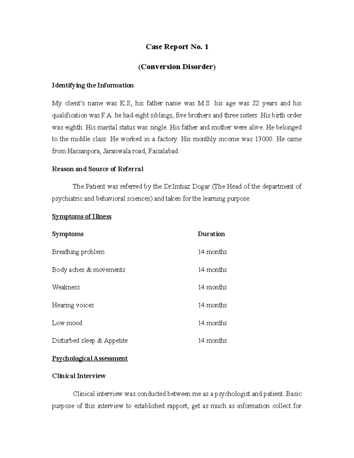 Finl report clinicl - Djck jskd kdjf mdkd - Case Report No. 1 ...