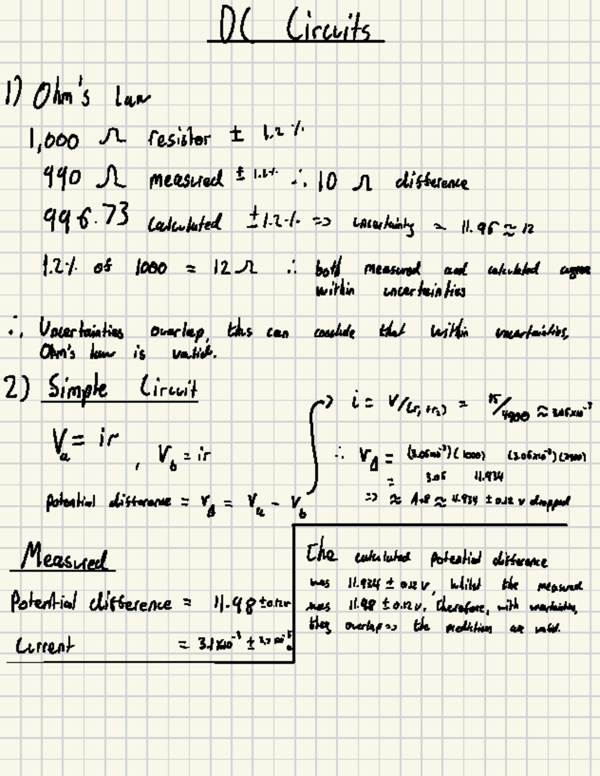 Dc Circuits lab - its Ohm's Lan 1 , 000 & resistor I 2 % 990 d measured ...