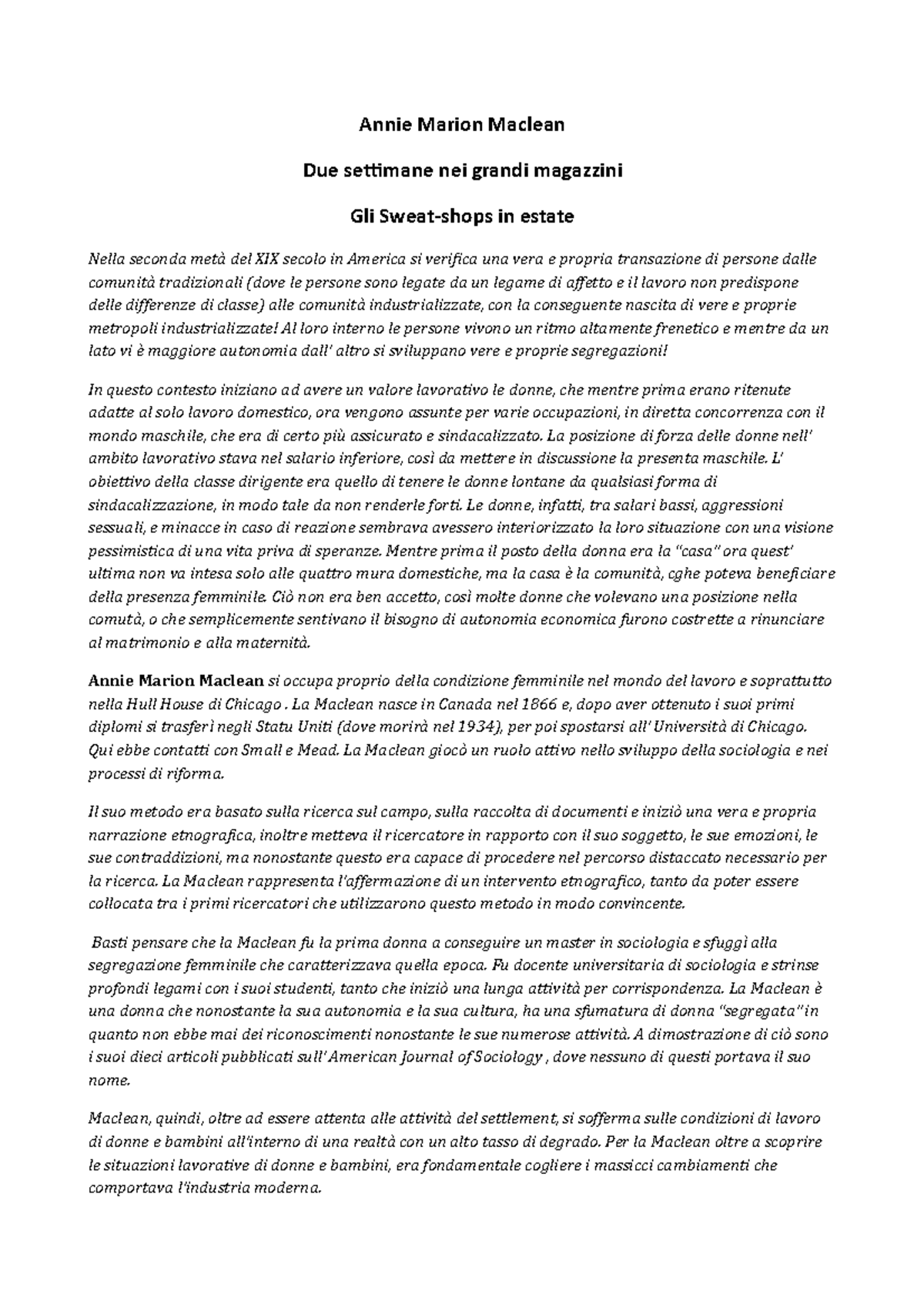 Annie Marion Maclean - La posizione di forza delle donne nell’ ambito ...