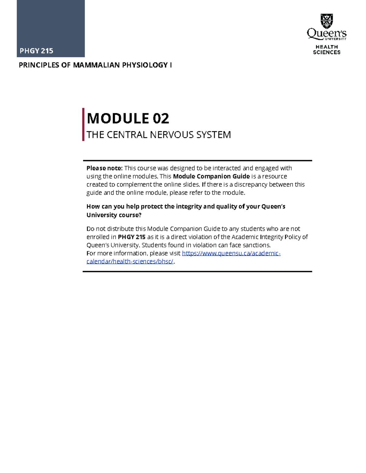 PHGY215 M02 Companion Guide - oiw MODULE 02 THE CENTRAL NERVOUS SYSTEM ...