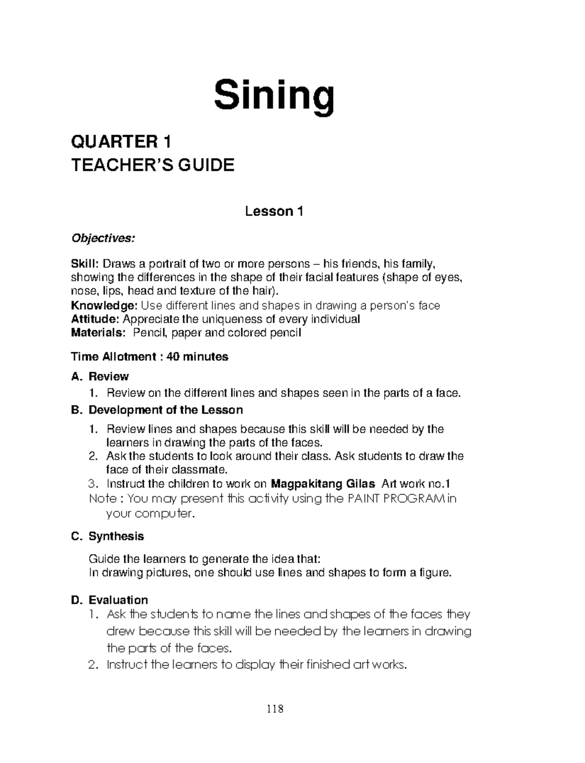 TG ART 2 - Teacher's Guide in Arts 2 - Sining QUARTER 1 TEACHER’S GUIDE ...