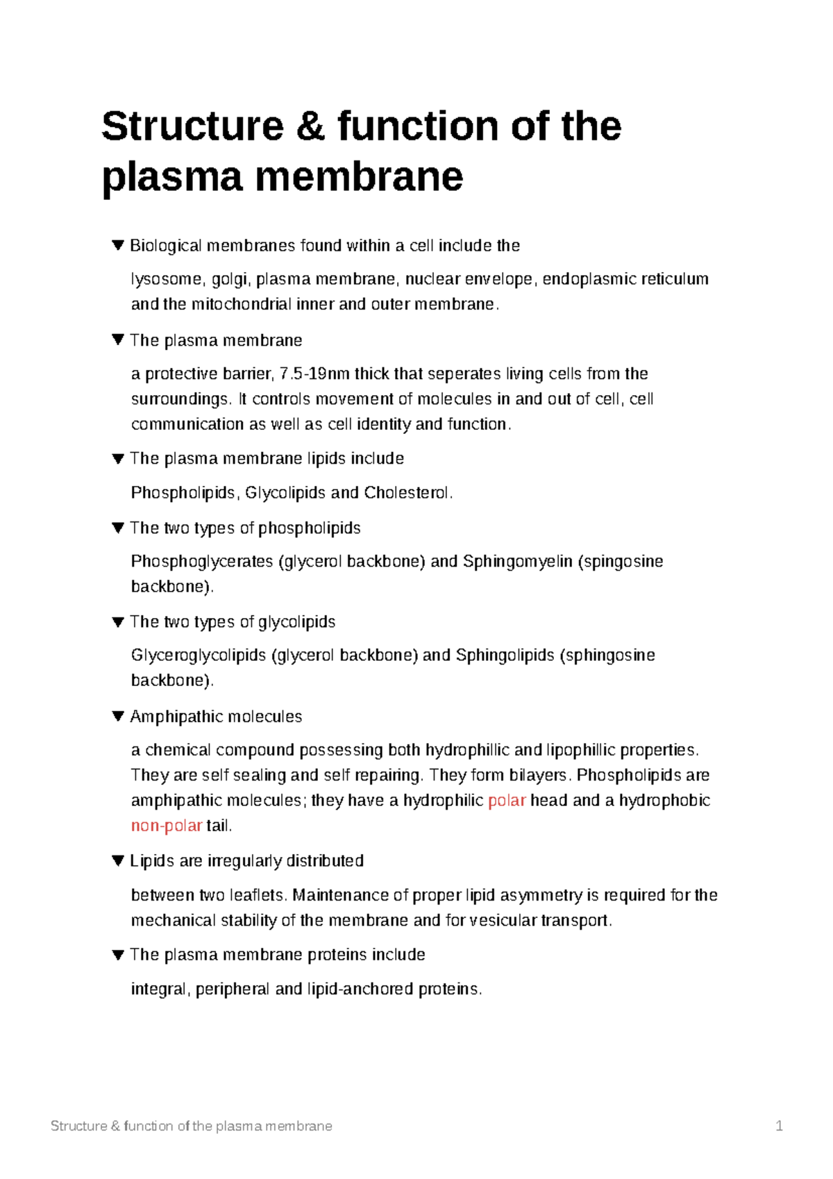 Structure and function of the plasma membrane - Structure & function of ...