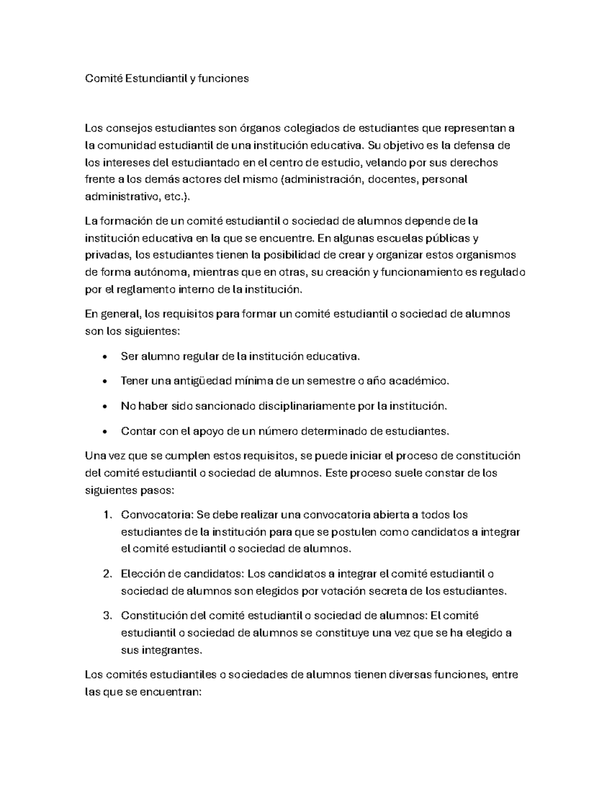 Funciones Y Reglamento de Comite estudiantil - Comité Estundiantil y ...