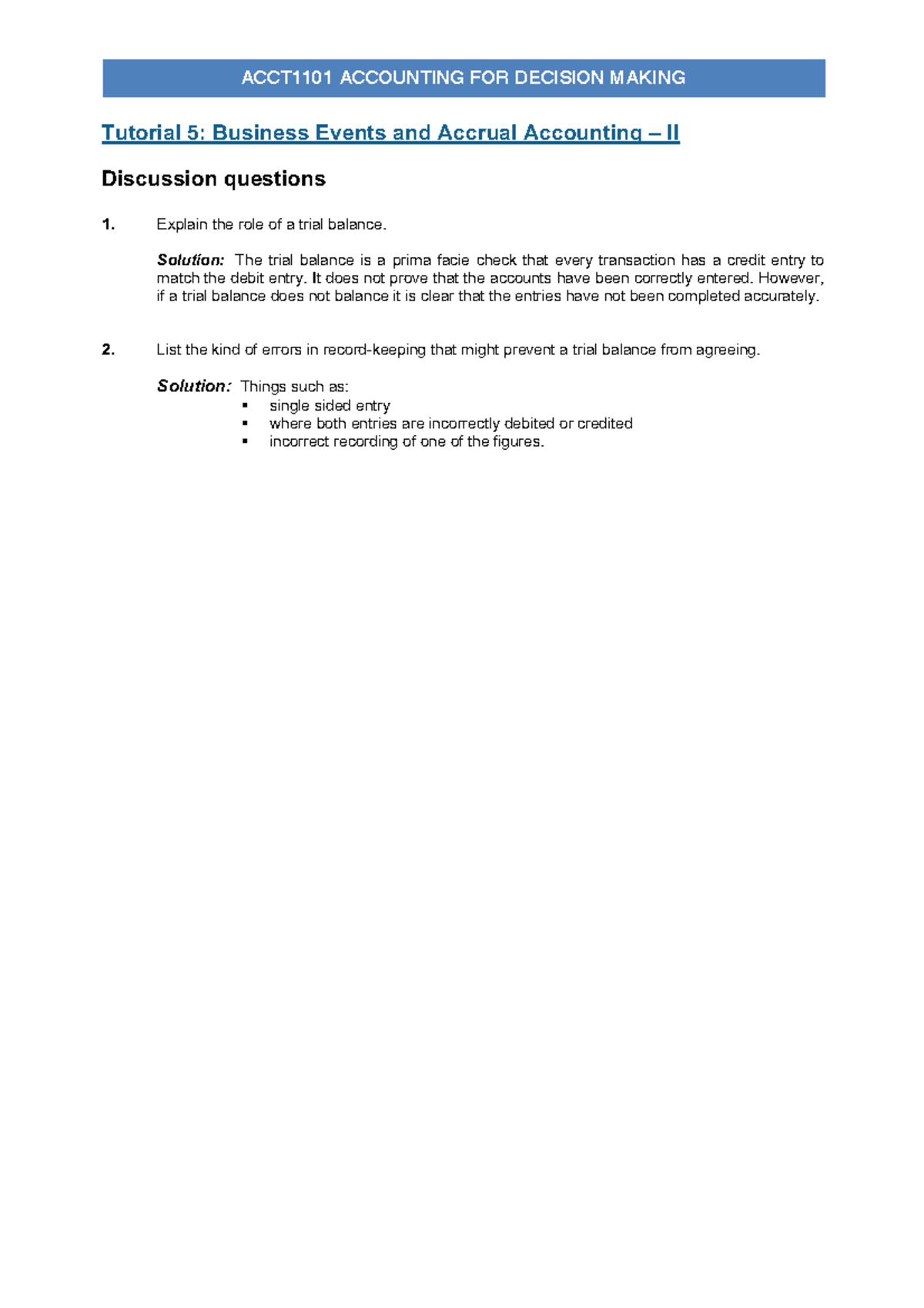Tutorial 5 solutions - Tutorial 5: Business Events and Accrual ...