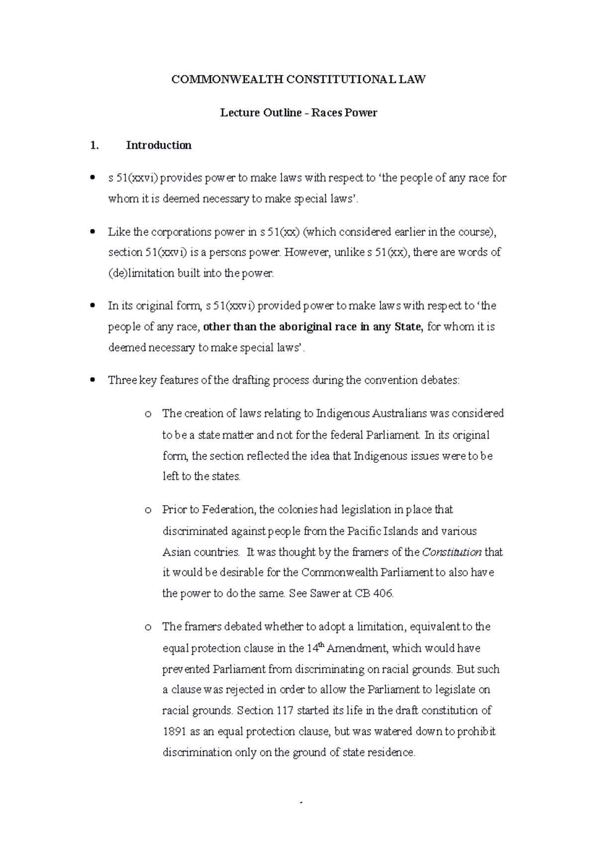Com Con 23 Week 7 Lecture Outline - COMMONWEALTH CONSTITUTIONAL LAW ...