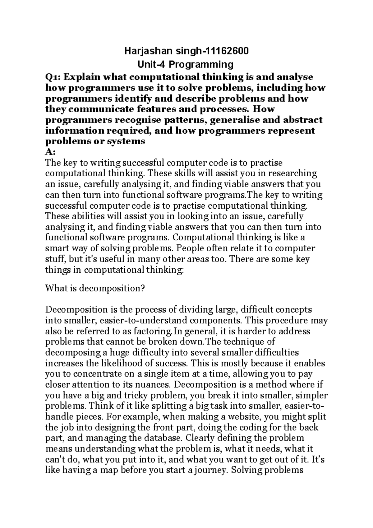 Unite 4 Programing - Harjashan singh- Unit-4 Programming Q1: Explain ...