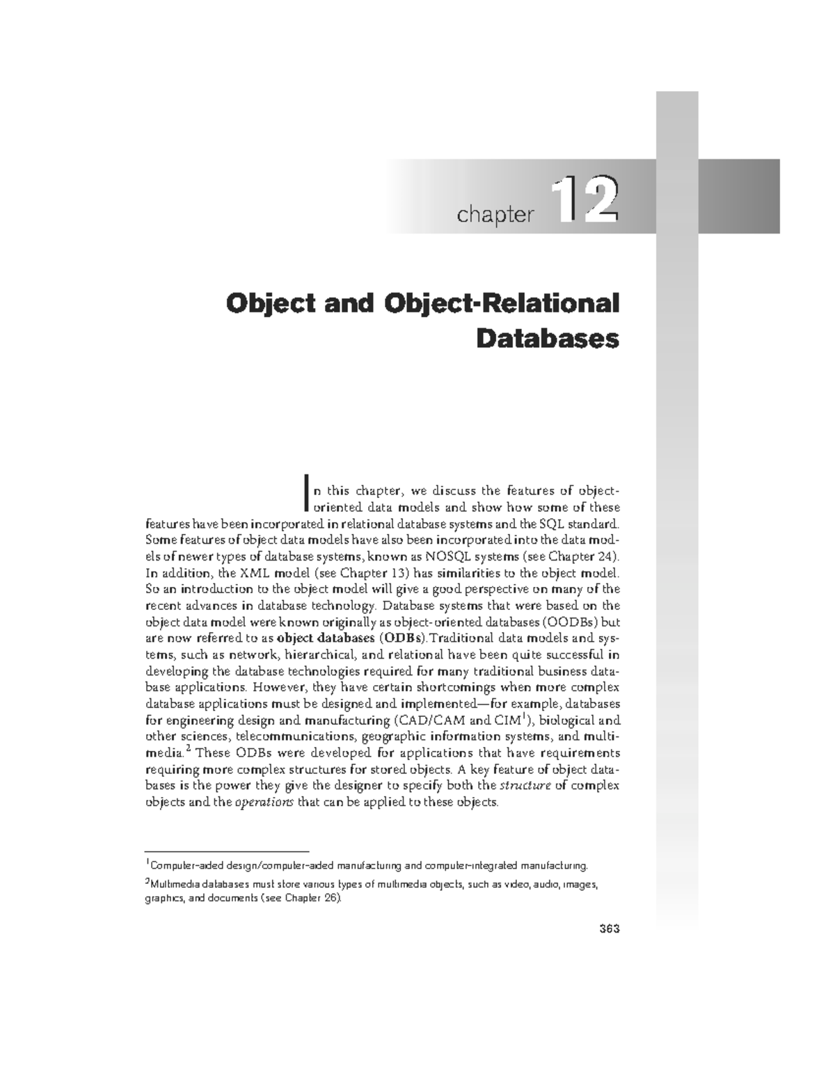 Csc 501 database II 100823 - 363 12 Object and Object-Relational Databases I n this chapter, we ...