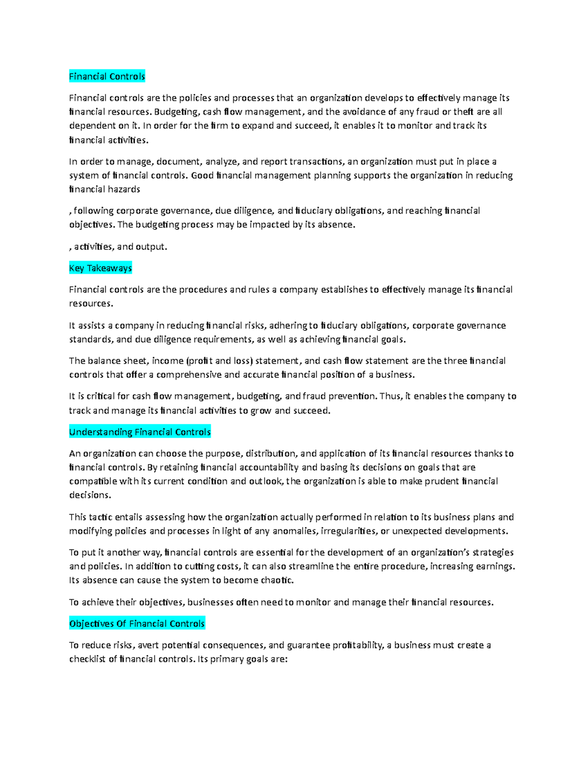 Financial-control - This is a study material about the topic financial ...