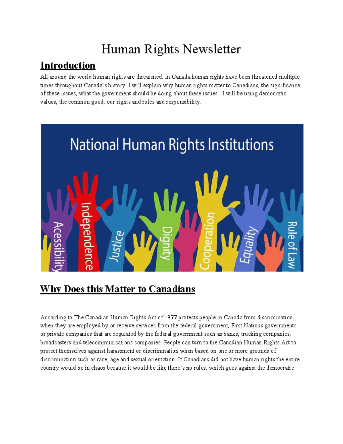 Civics cpt - don't look - Human Rights Newsletter Introduction All ...