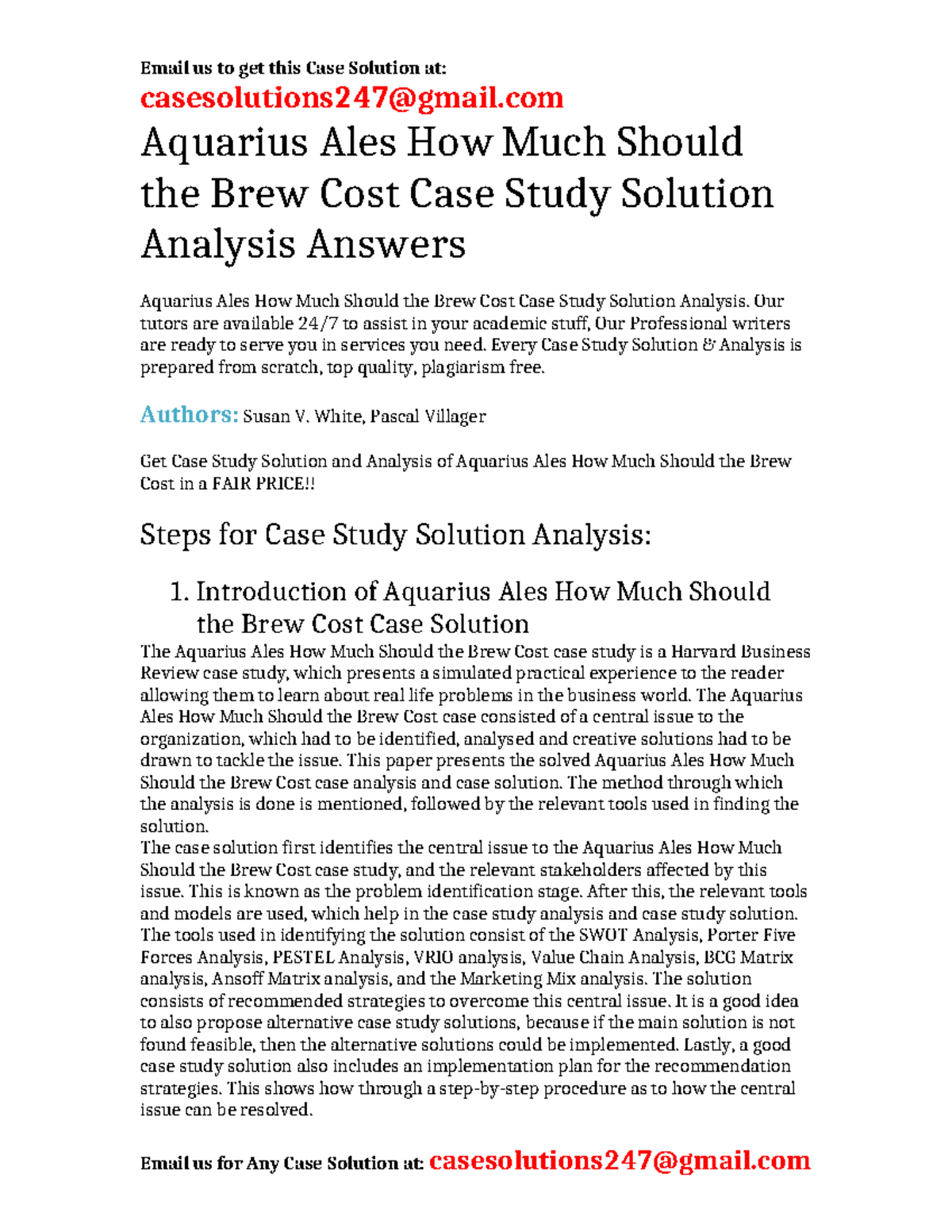 Case Solution Aquarius Ales How Much Should the Brew Cost ...