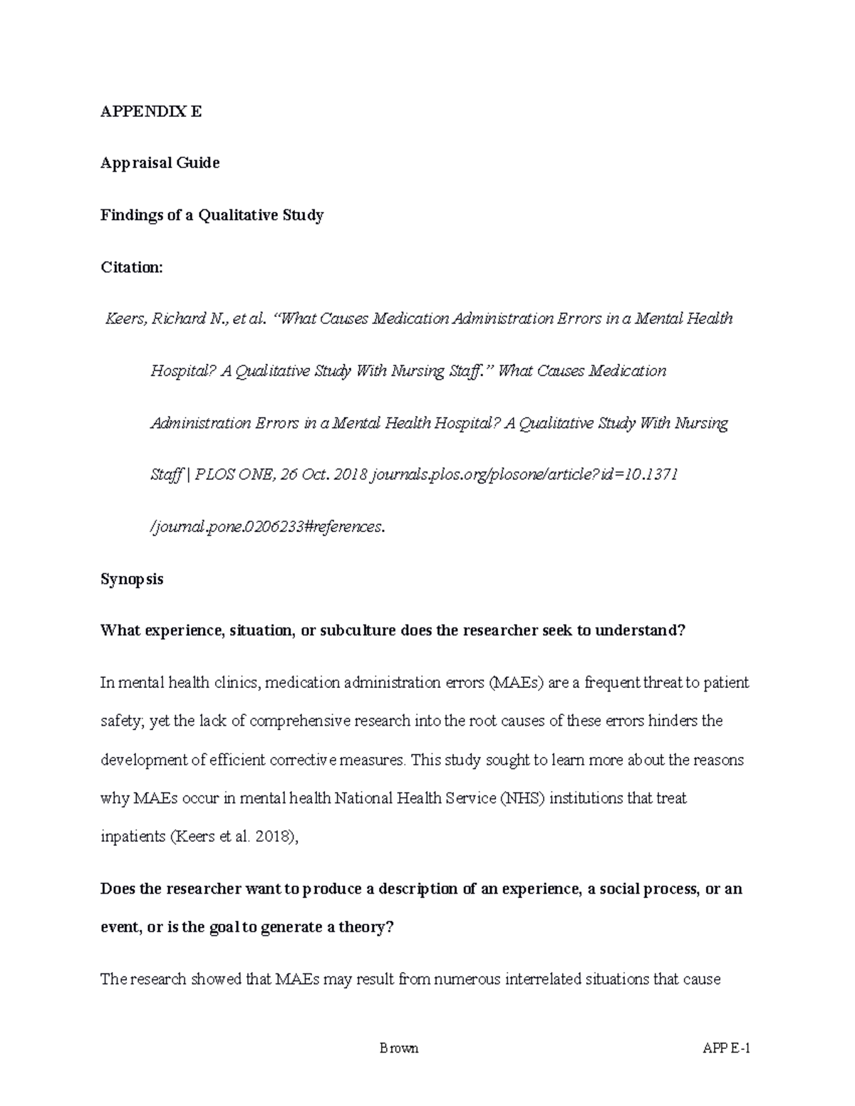 Qualitative Review - Practice questions - APPENDIX E Appraisal Guide ...