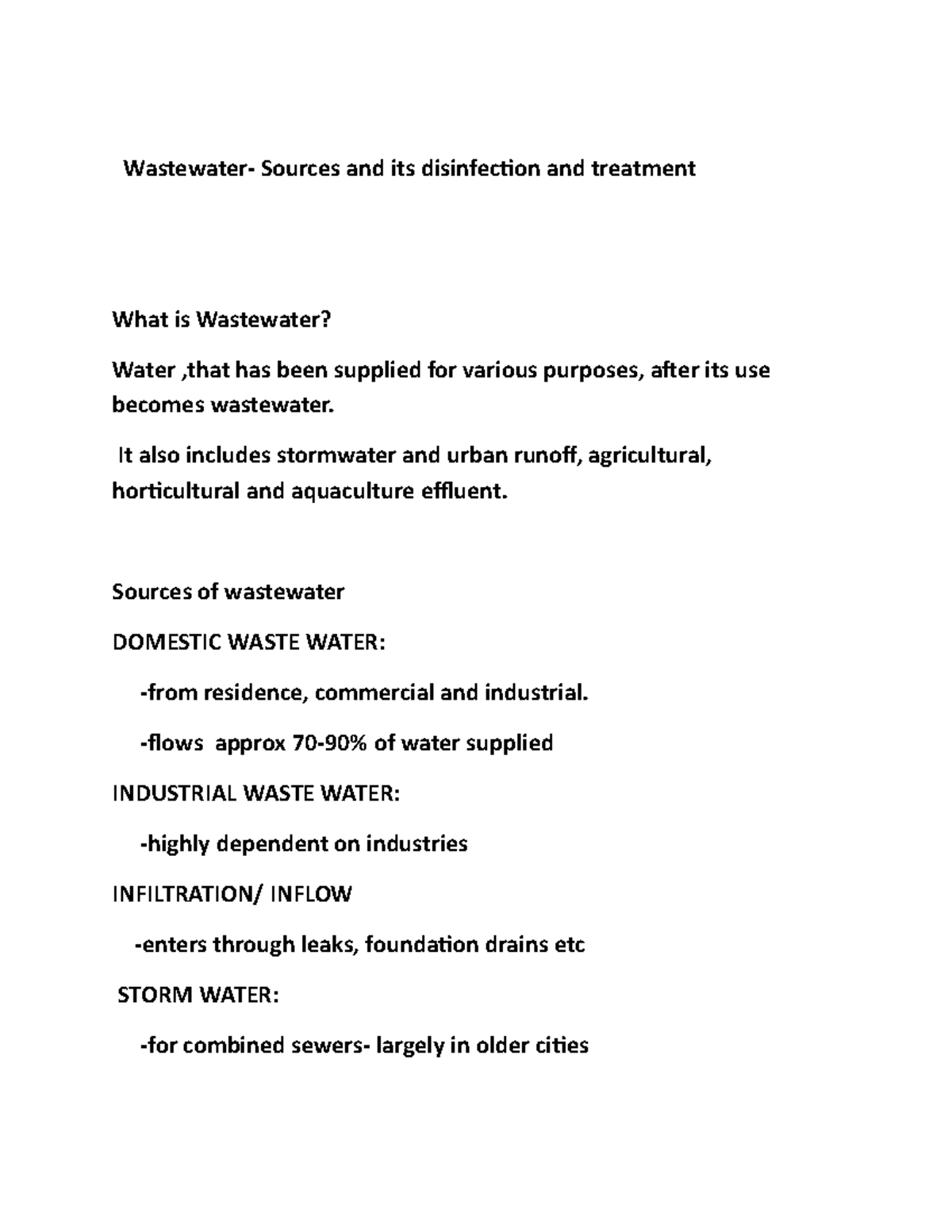 Wastewater- Sou - Lecture notes 17 - Wastewater- Sources and its ...