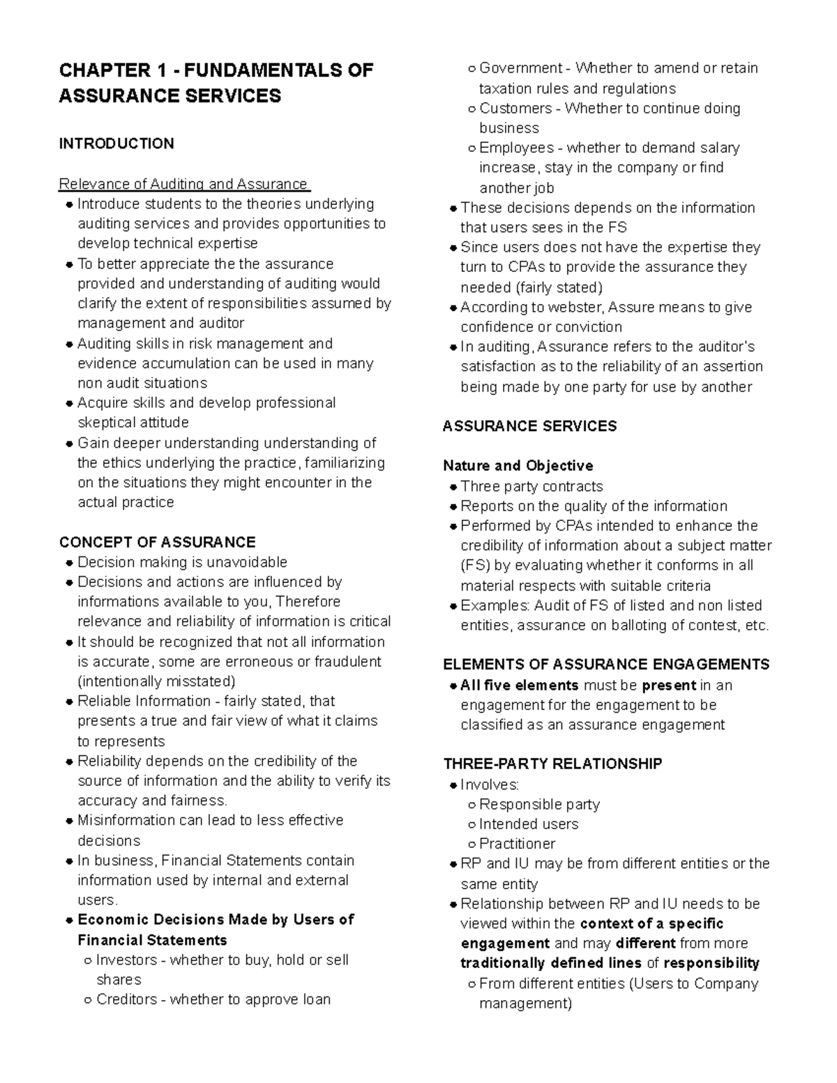Chapter 1 - Fundamentals OF Assurance Services - CHAPTER 1 ...