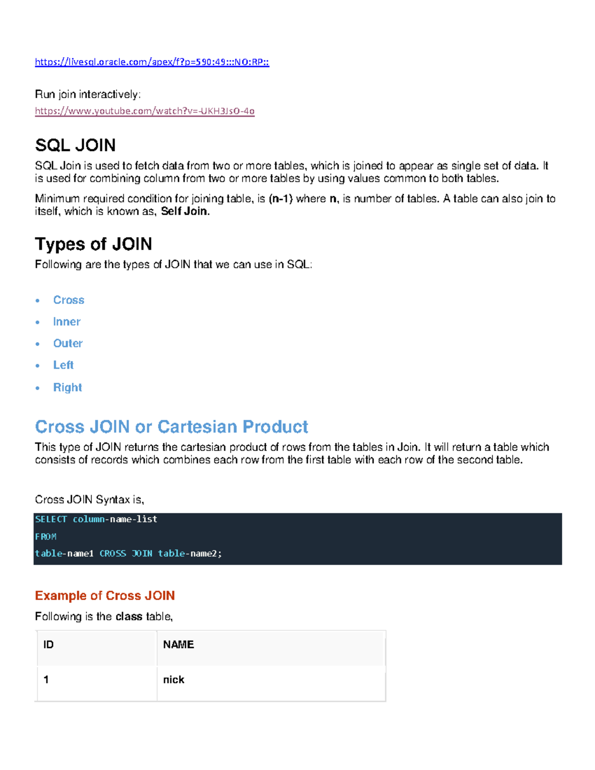 Sql Join Lecture Notes On Join Warning Tt Undefined Function 32