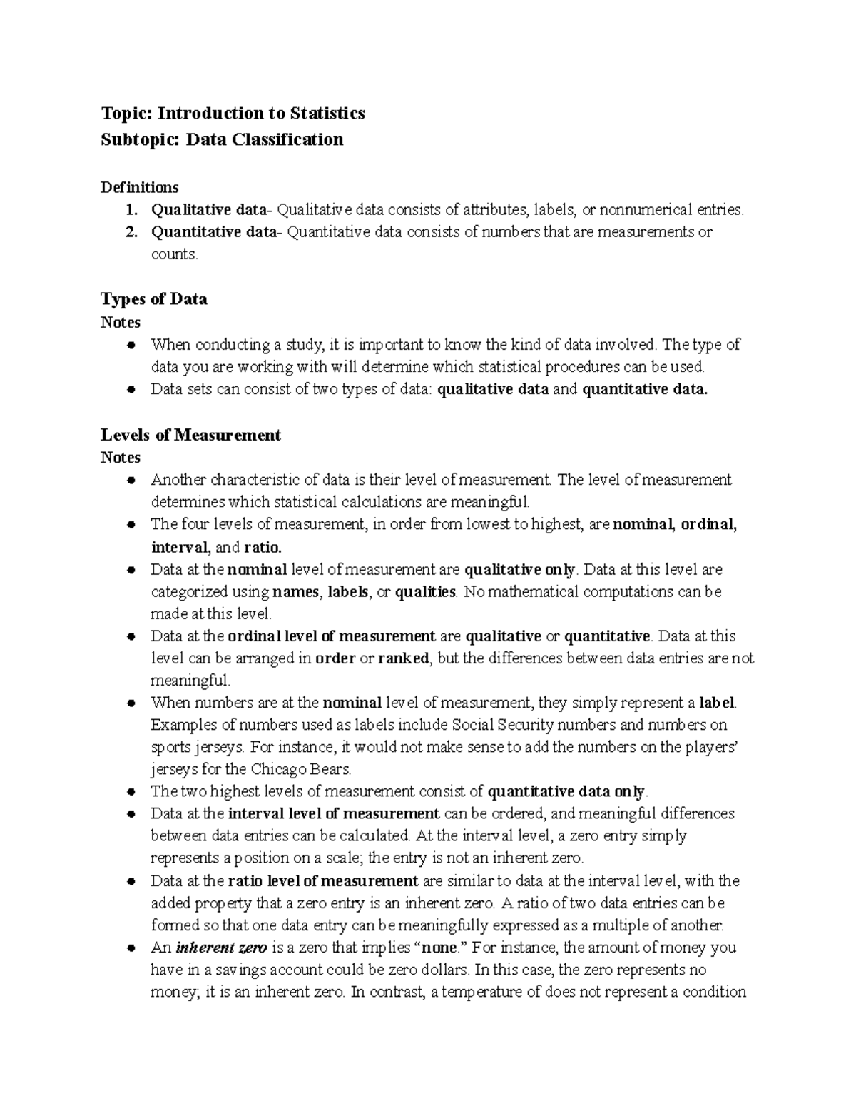 Data Classification 1.2 Notes - Topic: Introduction to Statistics ...