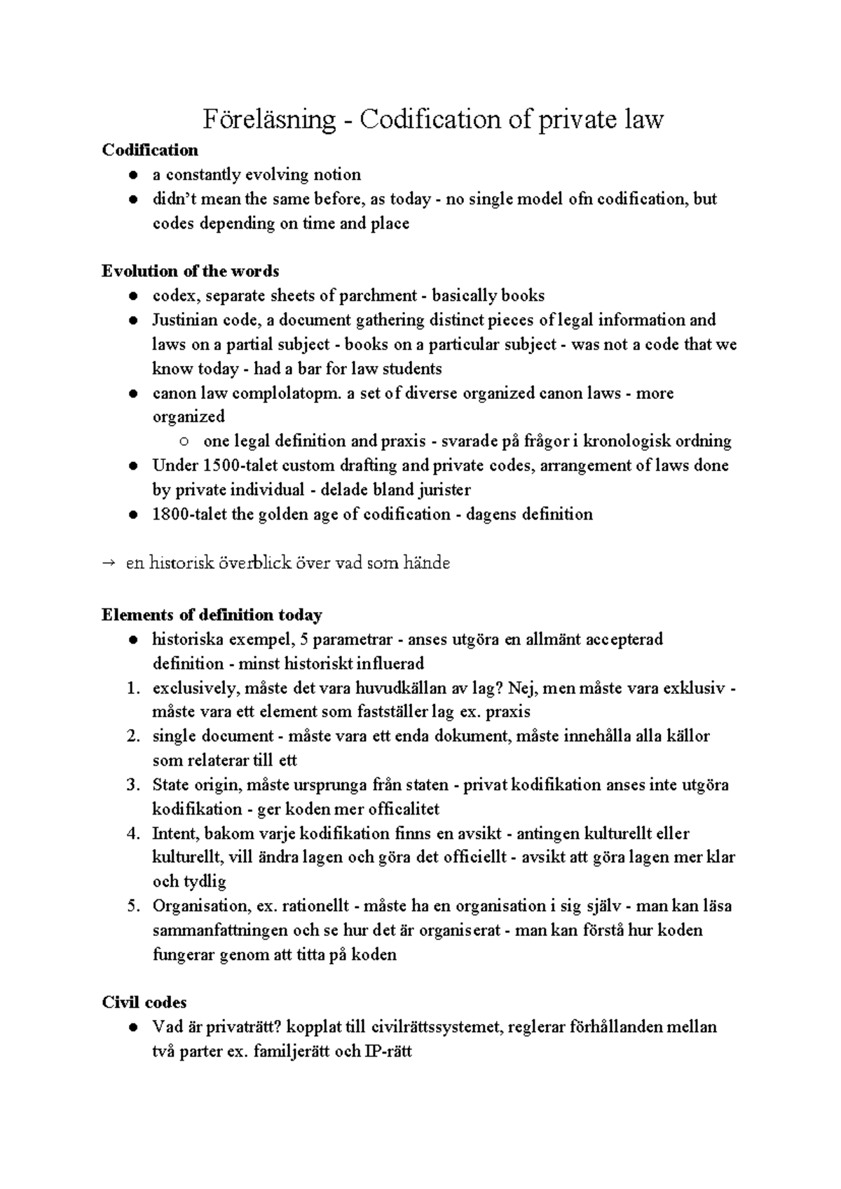 Föreläsning - Codification of private law - Föreläsning - Codification ...