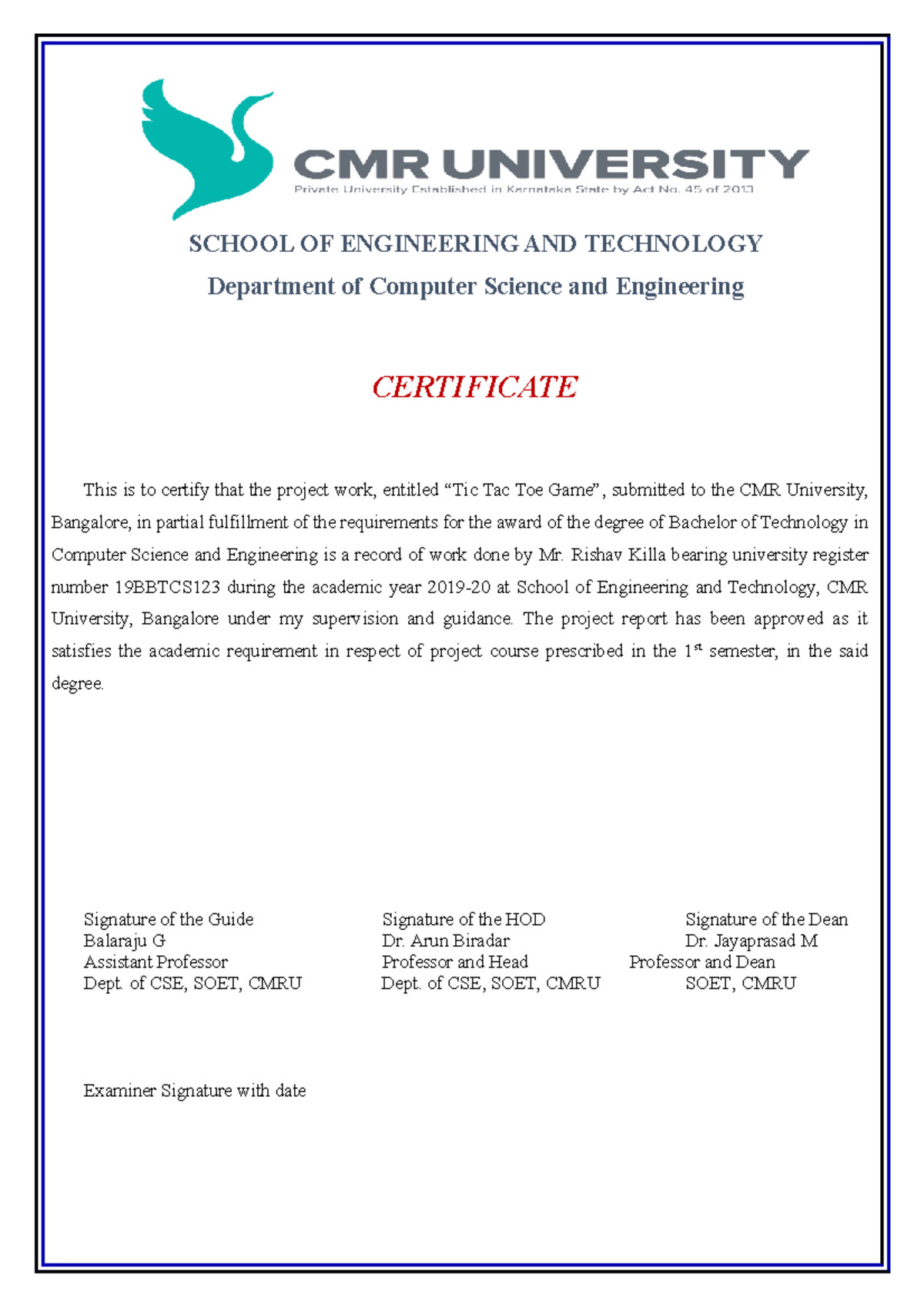 C project certificate delaration and acknowledgment - SCHOOL OF ...