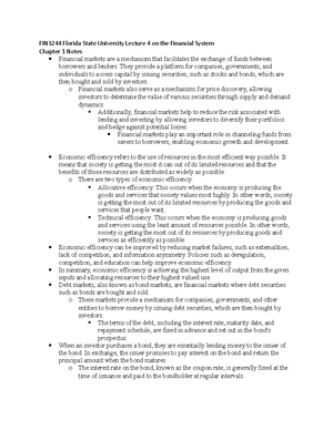 FIN3244 Exam 1 - Summary Financial Markets, Institutions, and ...