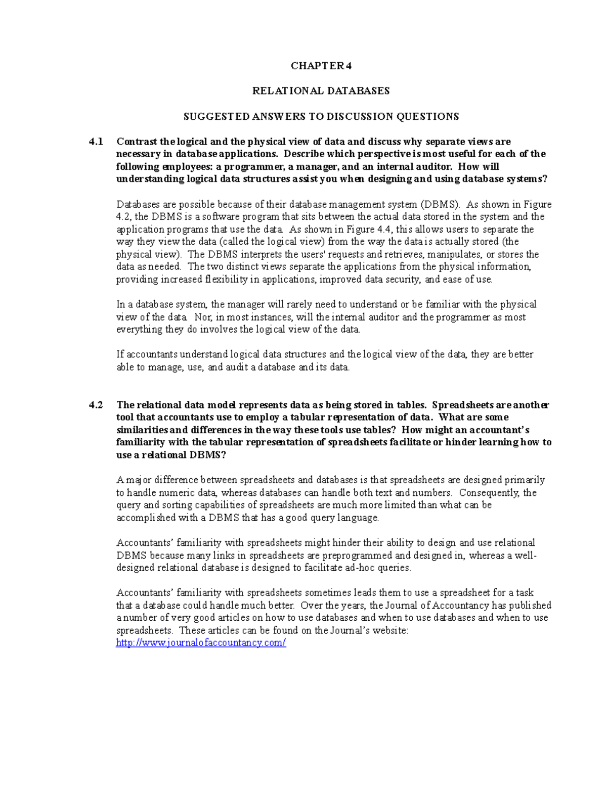 Rais12 SM CH04 - solutionn - CHAPTER 4 RELATIONAL DATABASES SUGGESTED ANSWERS TO DISCUSSION ...