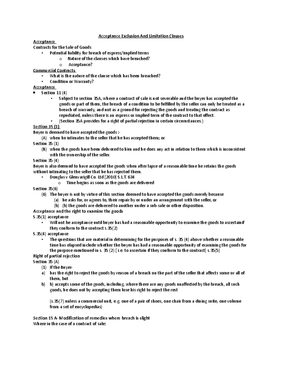 Acceptance Exclusion And Limitation Clauses - Acceptance Exclusion And ...