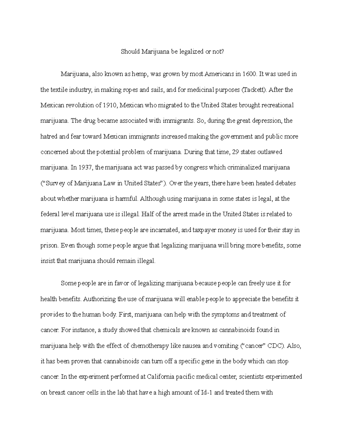 Sample paper of rogerian argument - Should Marijuana be legalized or ...