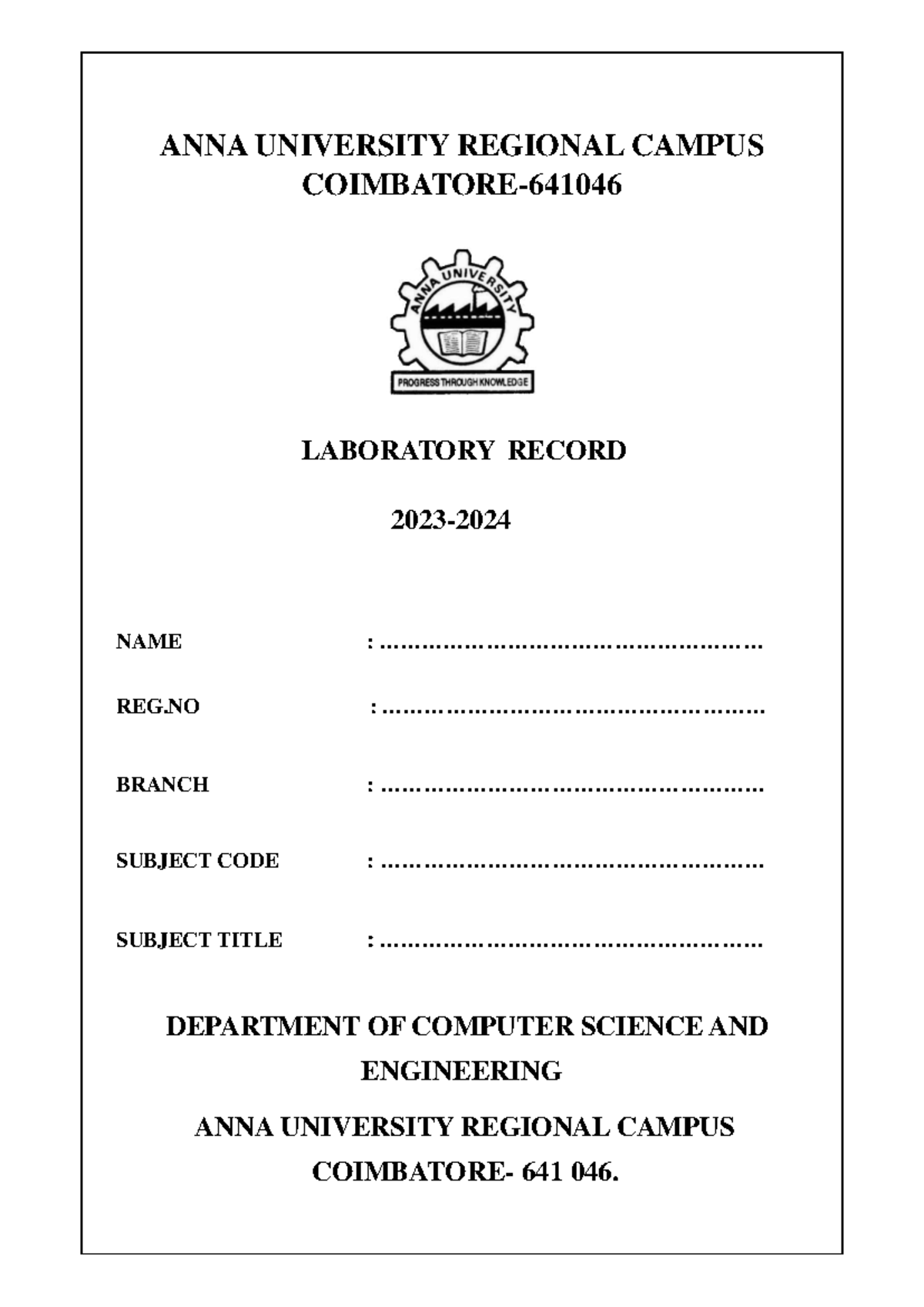 Optimization Record - ANNA UNIVERSITY REGIONAL CAMPUS COIMBATORE ...